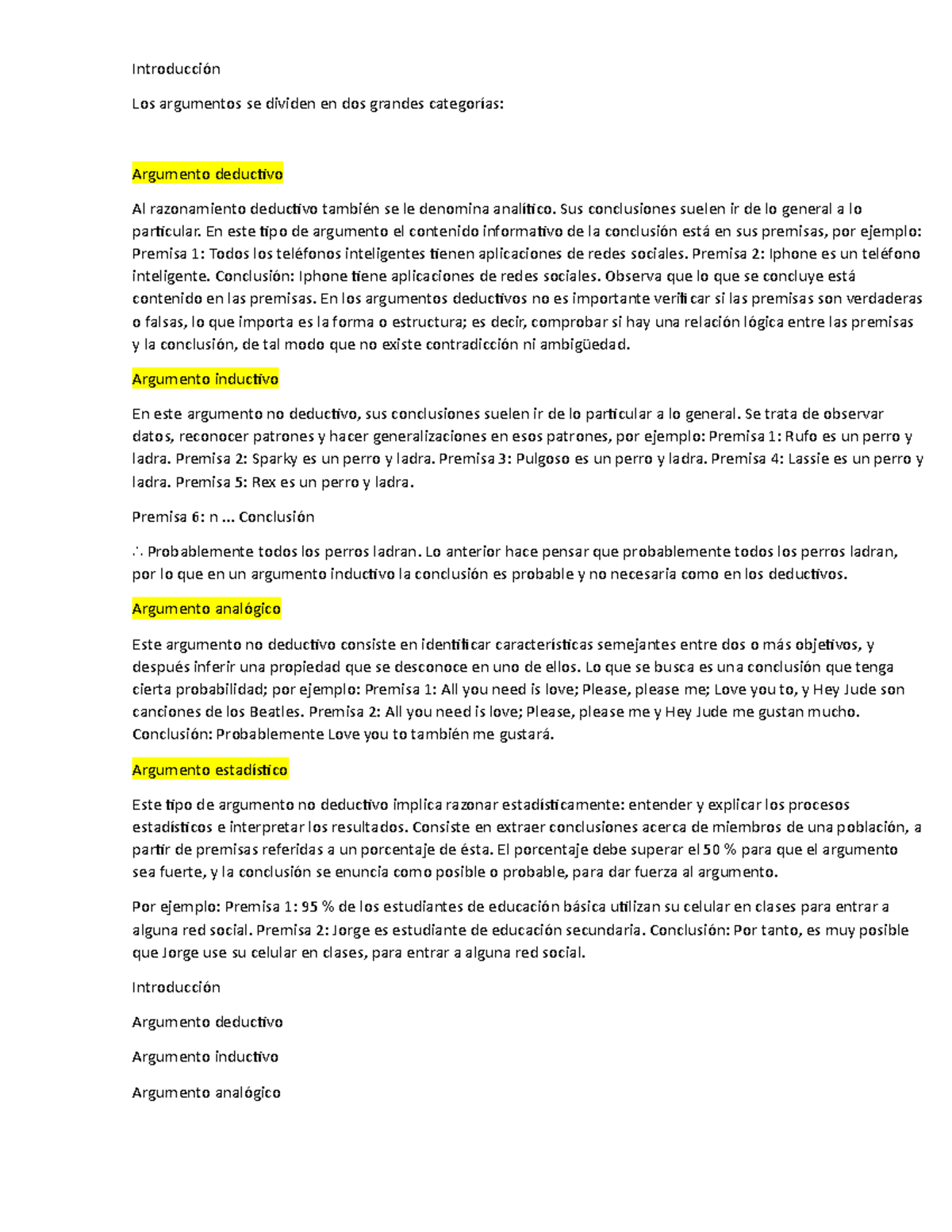 Tipos de argumento - Introducción Los argumentos se dividen en dos ...