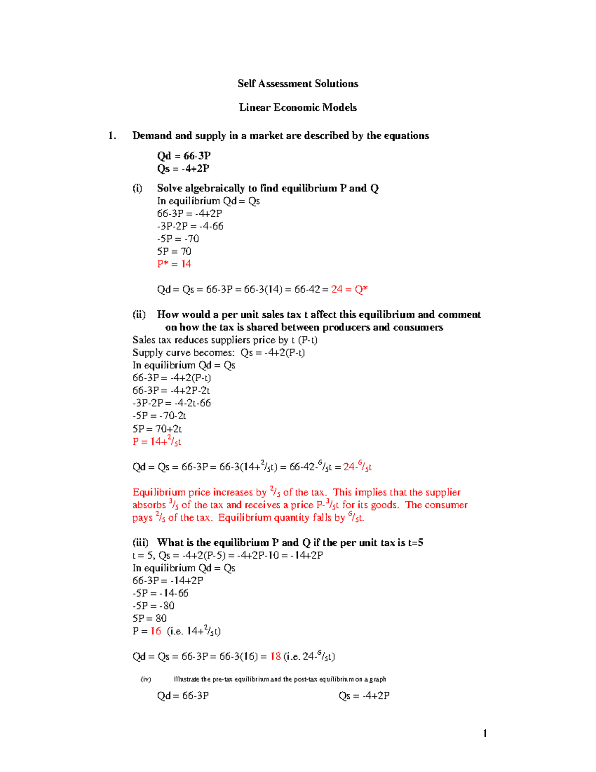 Lineareconmodelssols - Self Assessment Solutions Linear Economic Models ...