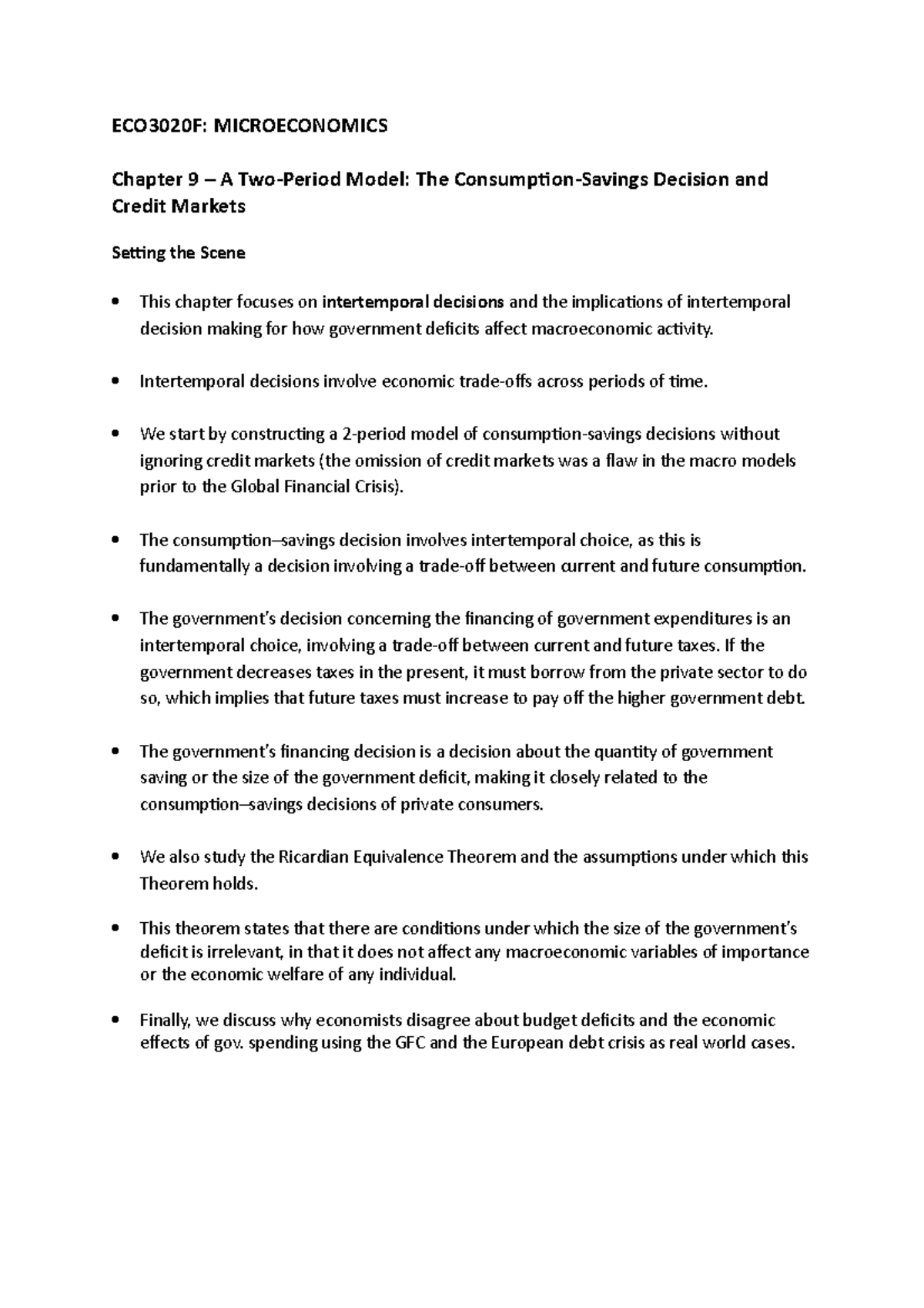 ECO3020F Macro Chapter 9 Notes - ECO3020F: MICROECONOMICS Chapter 9 – A ...