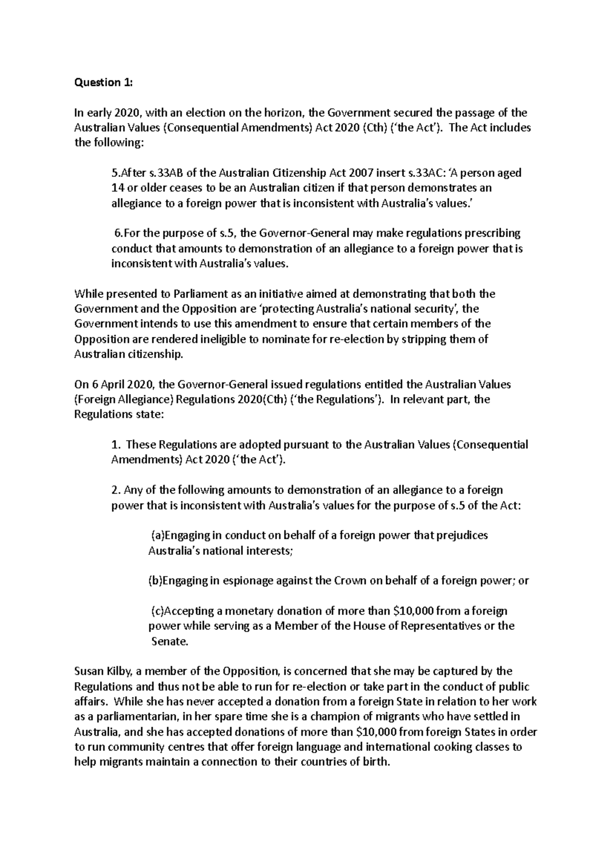 PPL Sample Exam Questions - Question 1: In early 2020, with an election ...