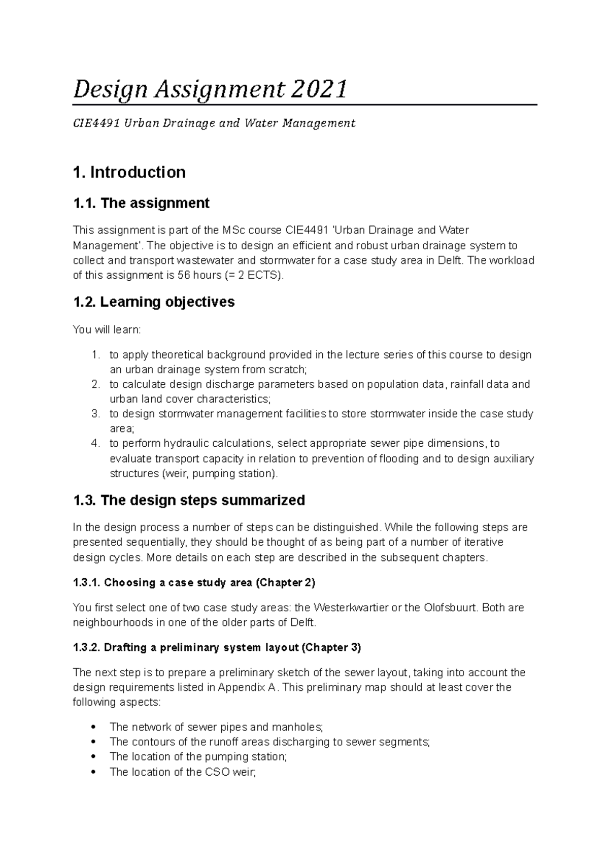CIE4491 2021 Assignment Manual - Design Assignment 2021 CIE4491 Urban ...