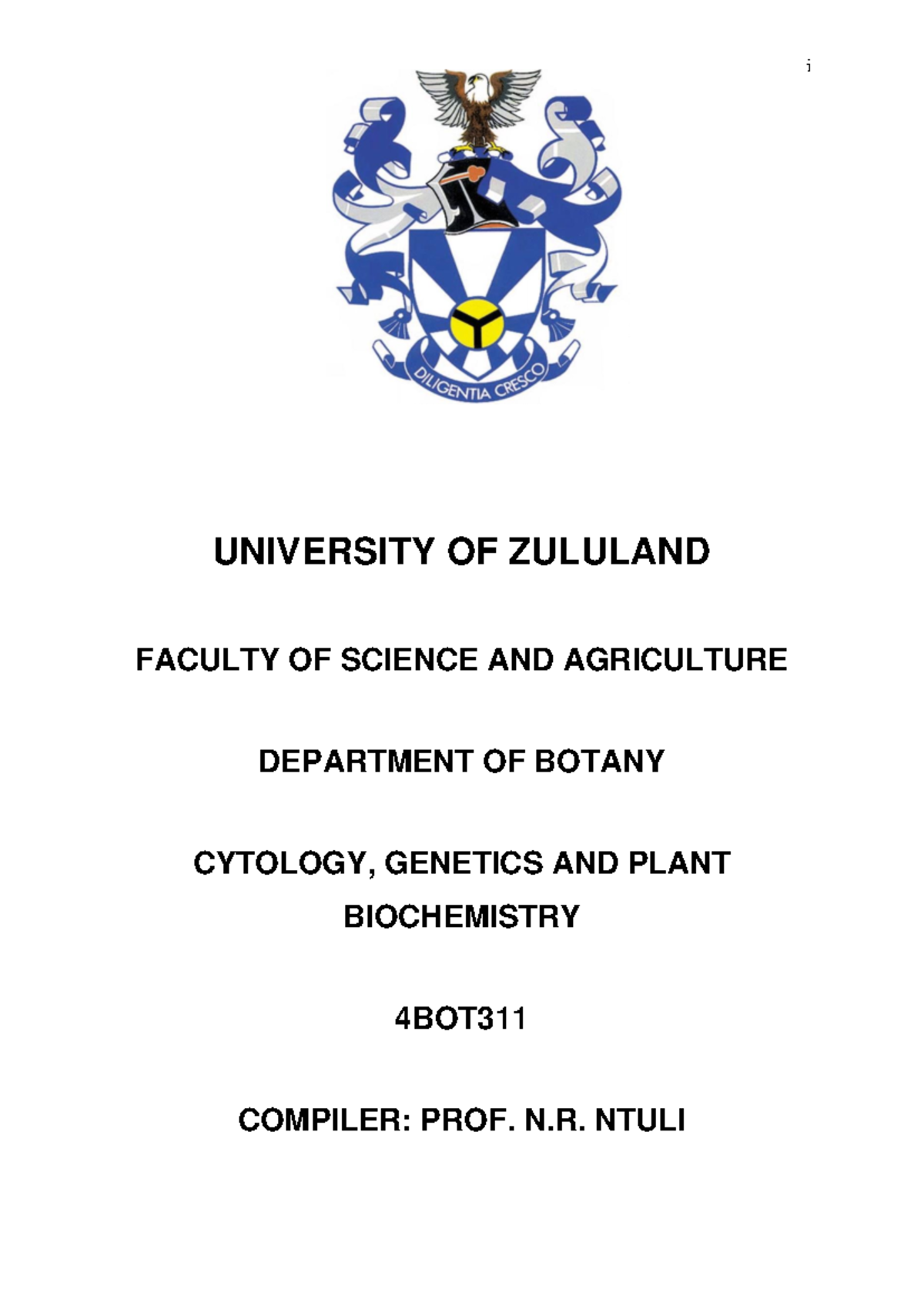 4BOT311 Study Notes 2024 - i UNIVERSITY OF ZULULAND FACULTY OF SCIENCE ...