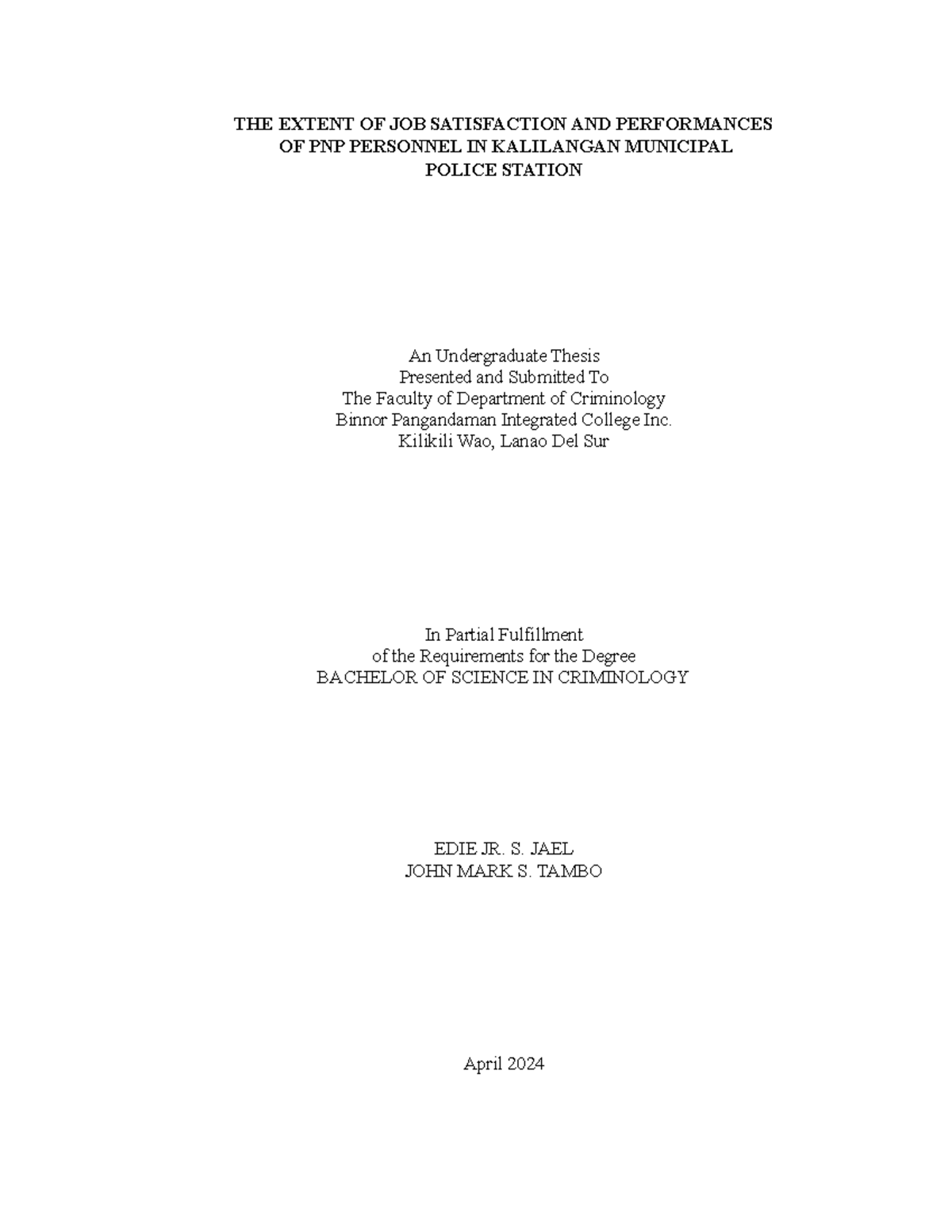 Basis 102 - criminological research about the job performance of police ...