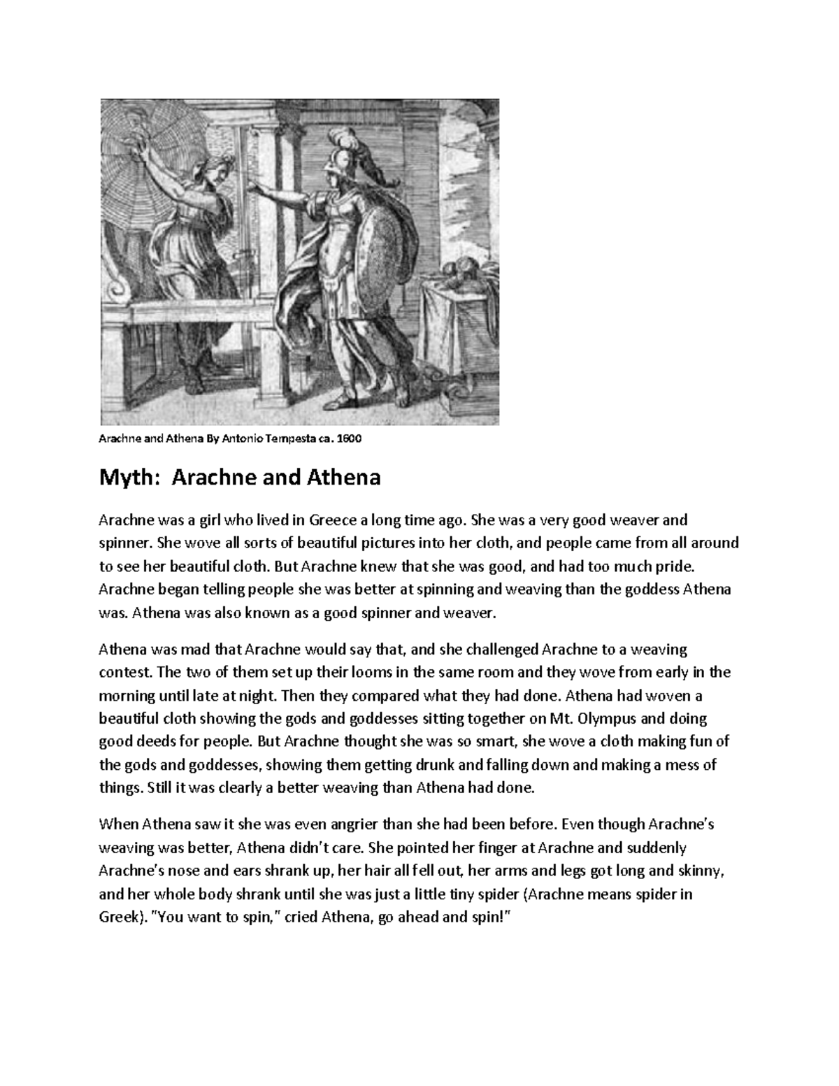 Athena Arachne - A reference material for a discussion - Arachne and ...