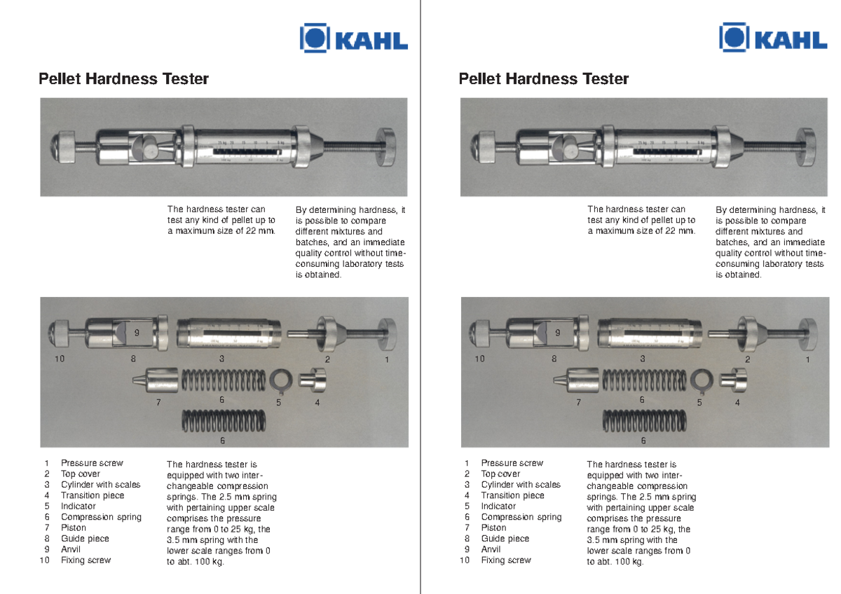 Kahl hardness tester user manual ak14 - Pellet Hardness Tester 1 ...