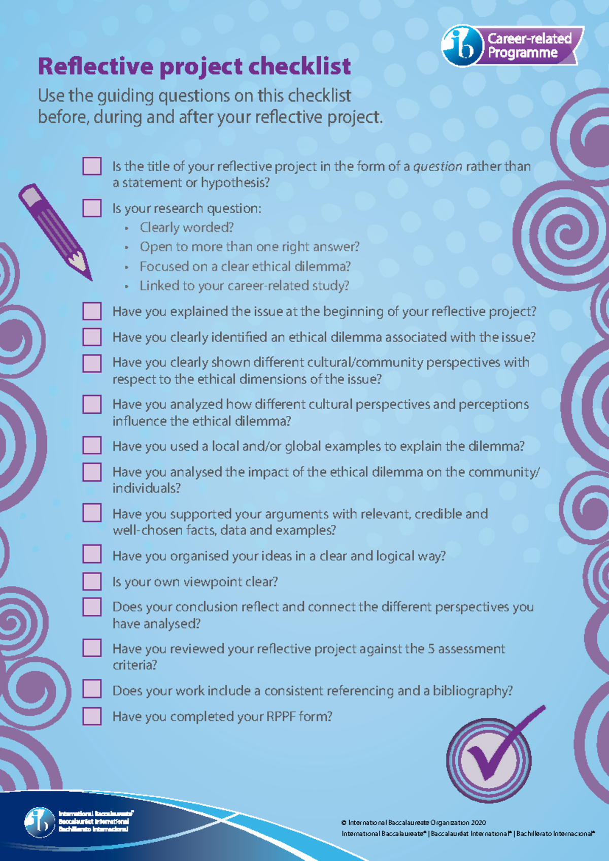 Rp-checklist-en - asdfg - Reflective project checklist Use the guiding ...