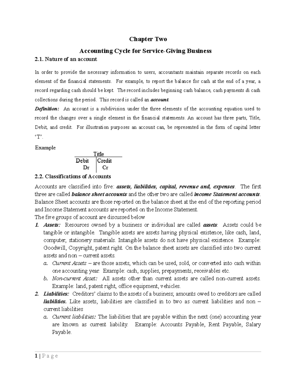 Accounting cycle for service business - Chapter Two Accounting Cycle ...