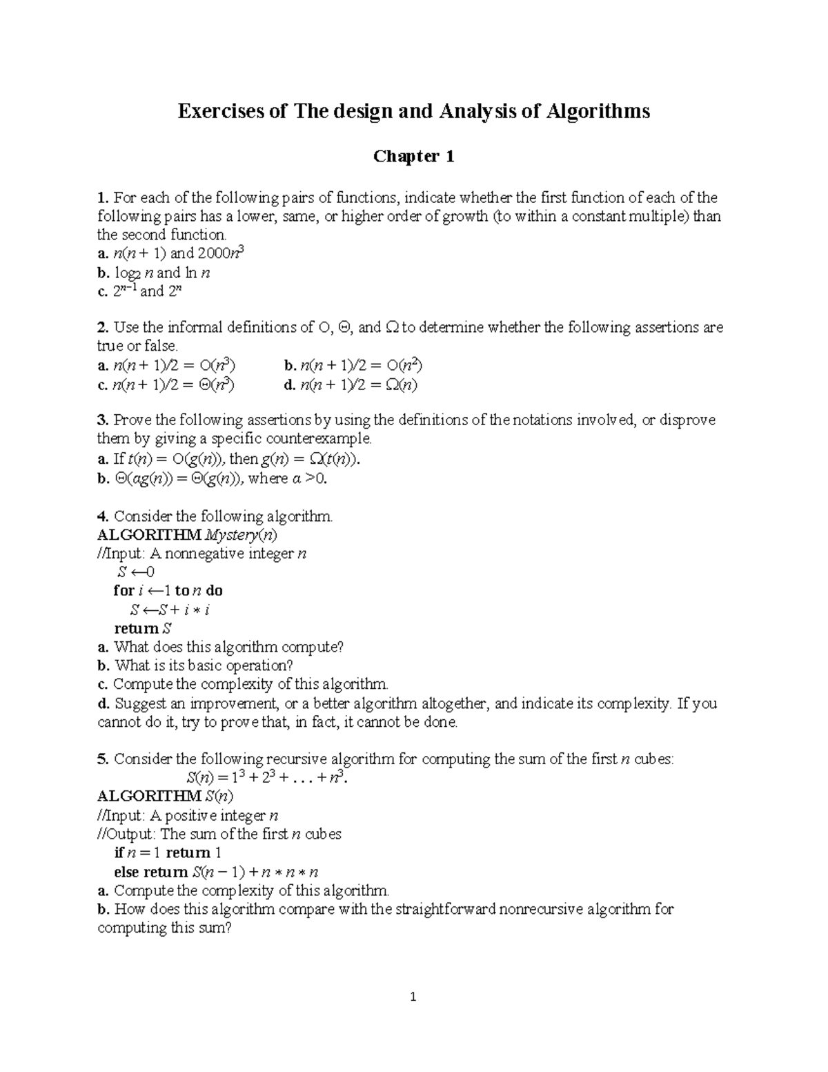Exercises of Design & Analysis - Exercises of The design and Analysis of Algorithms Chapter 1 ...