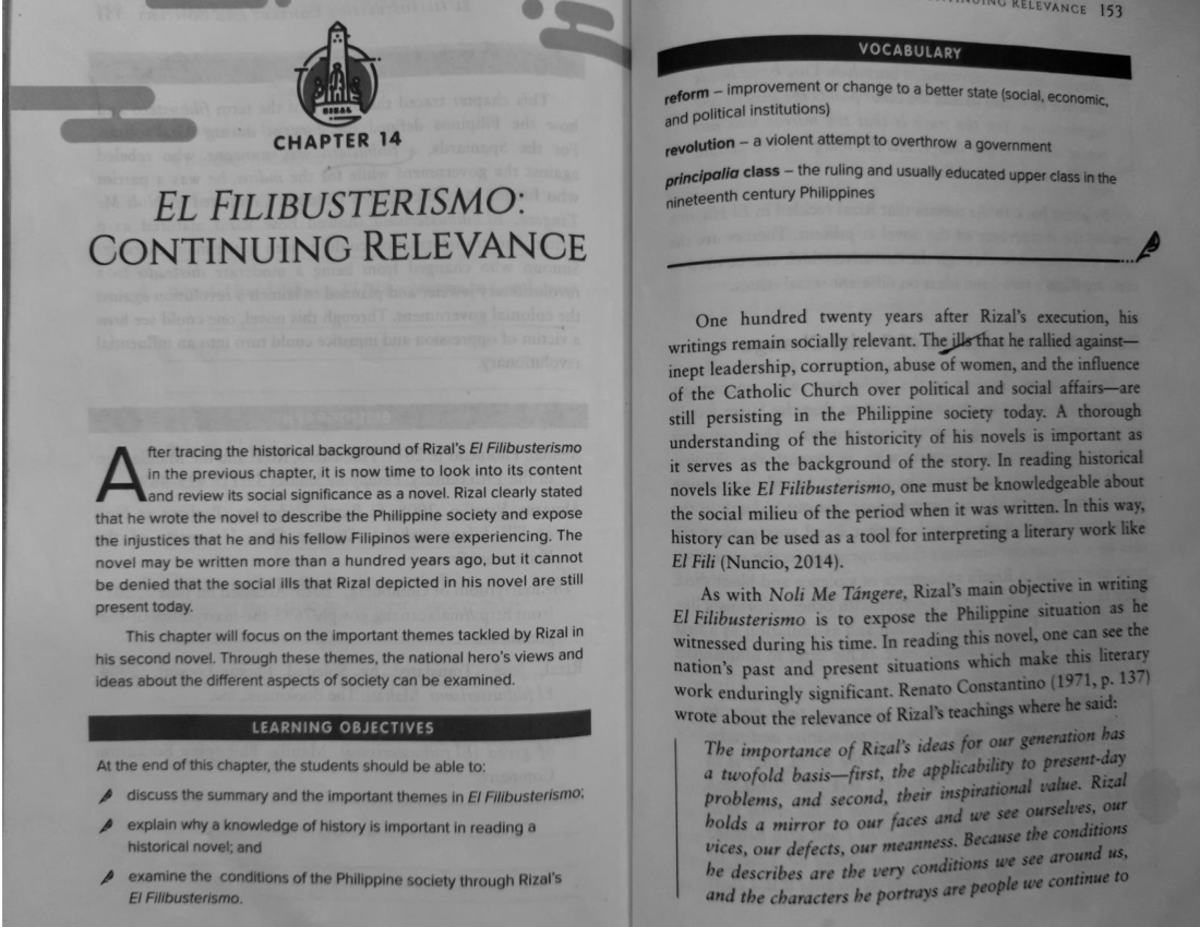 Chapter 14- El Filibusterismo, Continuing Relevance - Bachelor of ...