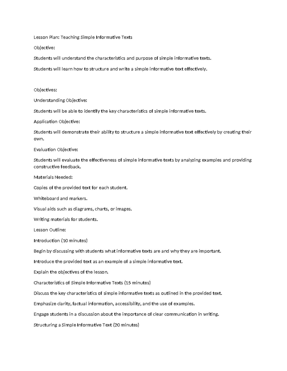 Informativetext - English lesson plans - Lesson Plan: Teaching Simple ...