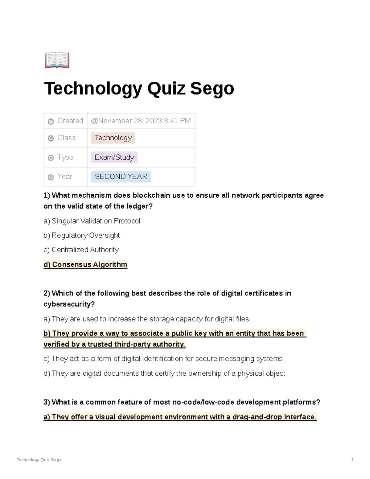 Tech Quiz Sego - 📖 Technology Quiz Sego Created Class Technology Type Exam/Study Year SECOND ...