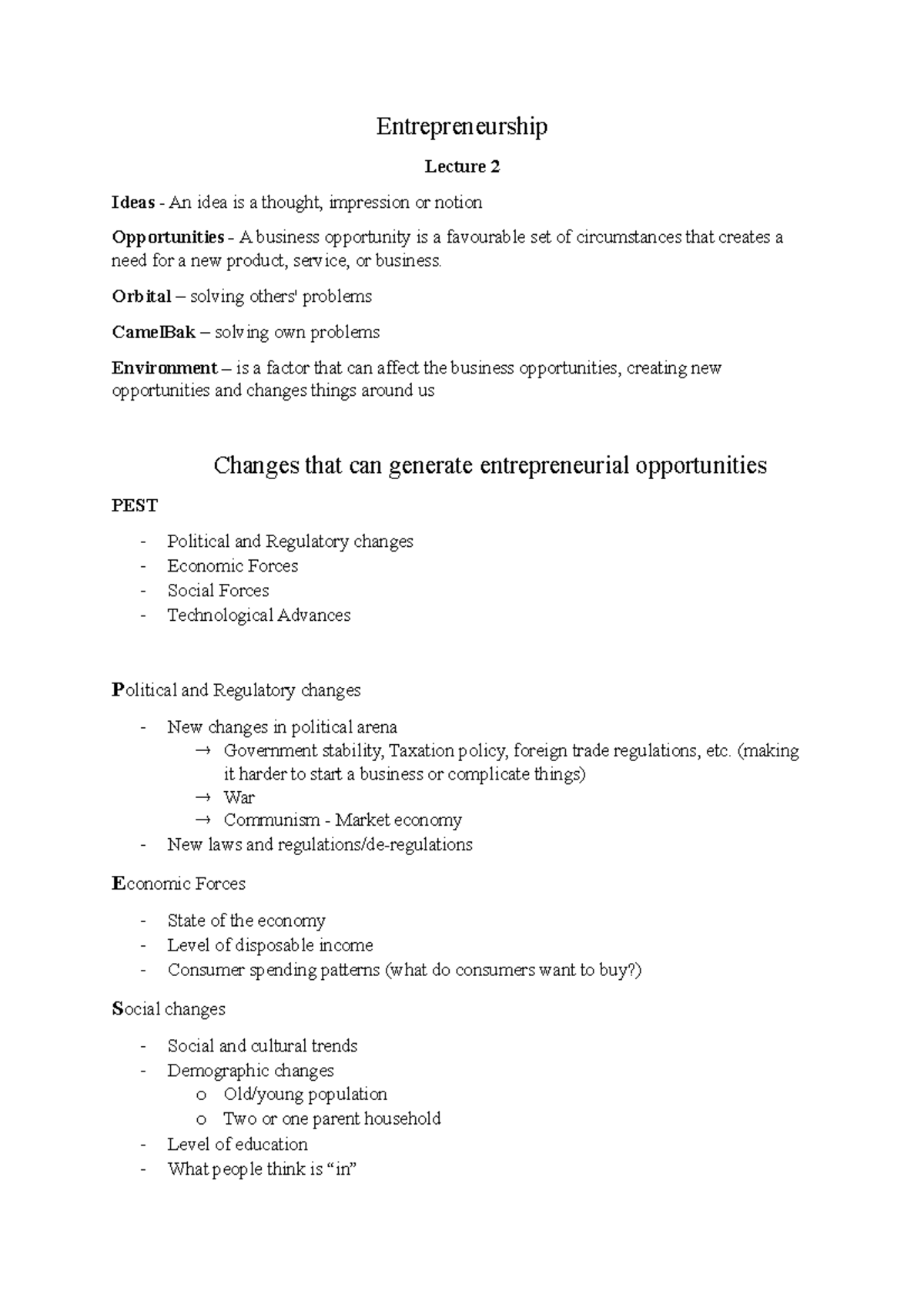 Lectures notes in entreprenuership - Entrepreneurship Lecture 2 Ideas ...