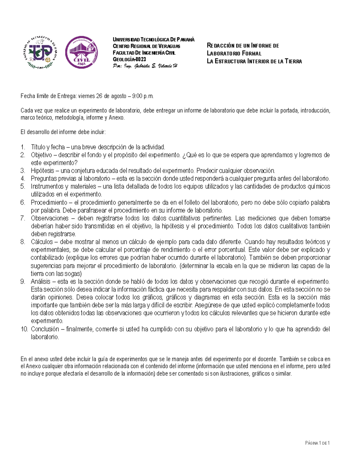 5 Guia Informe 1 - P¡GINA 1 DE 1 UNIVERSIDAD TECNOL”GICA DE PANAM¡ CENTRO REGIONAL DE VERAGUAS ...