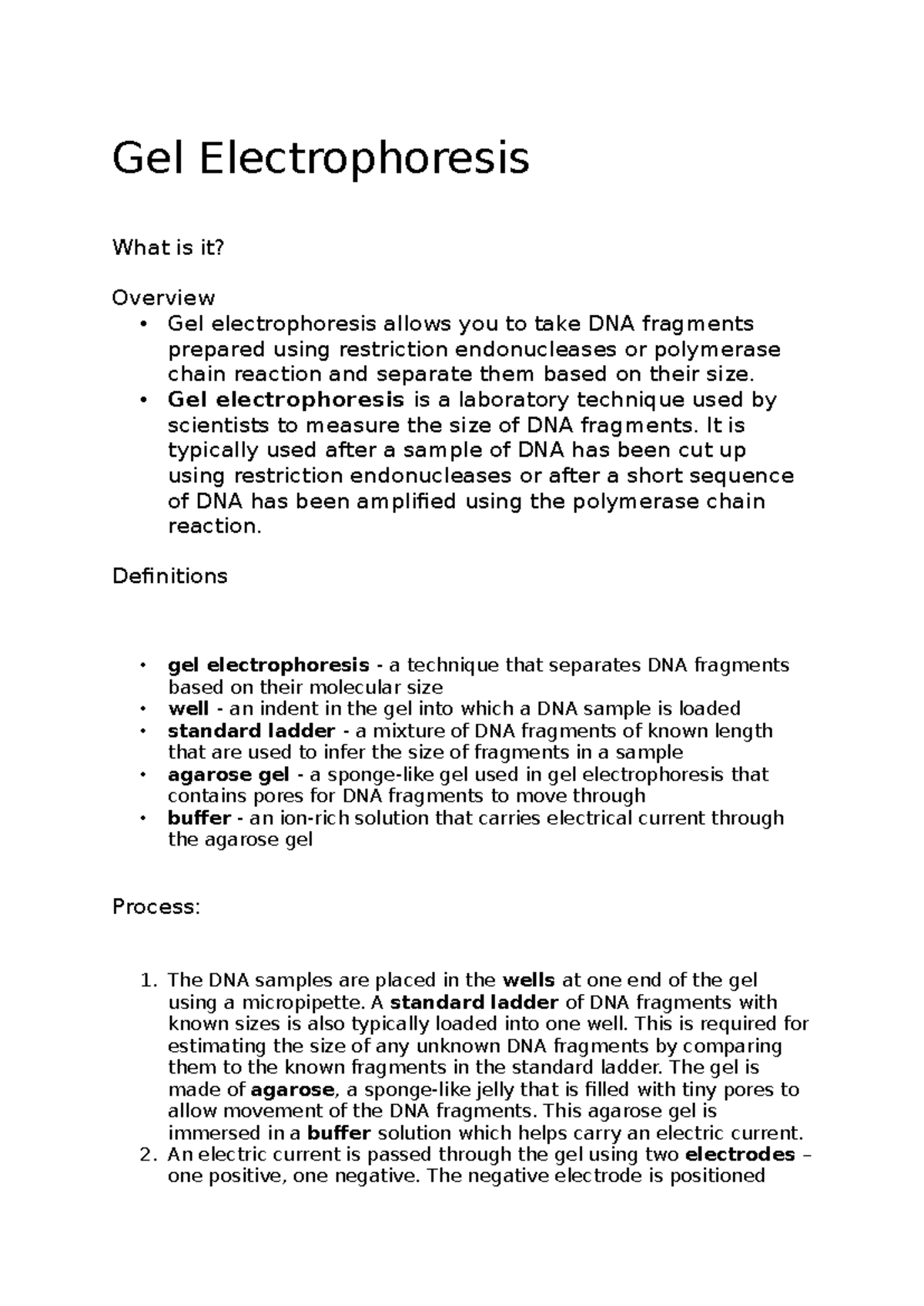 Biooooooo - bio notes on gel electrophoresis, includes key words ...