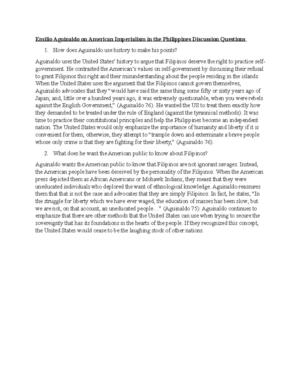 Emilio Aguinaldo on American Imperialism in the Philippines Discussion ...