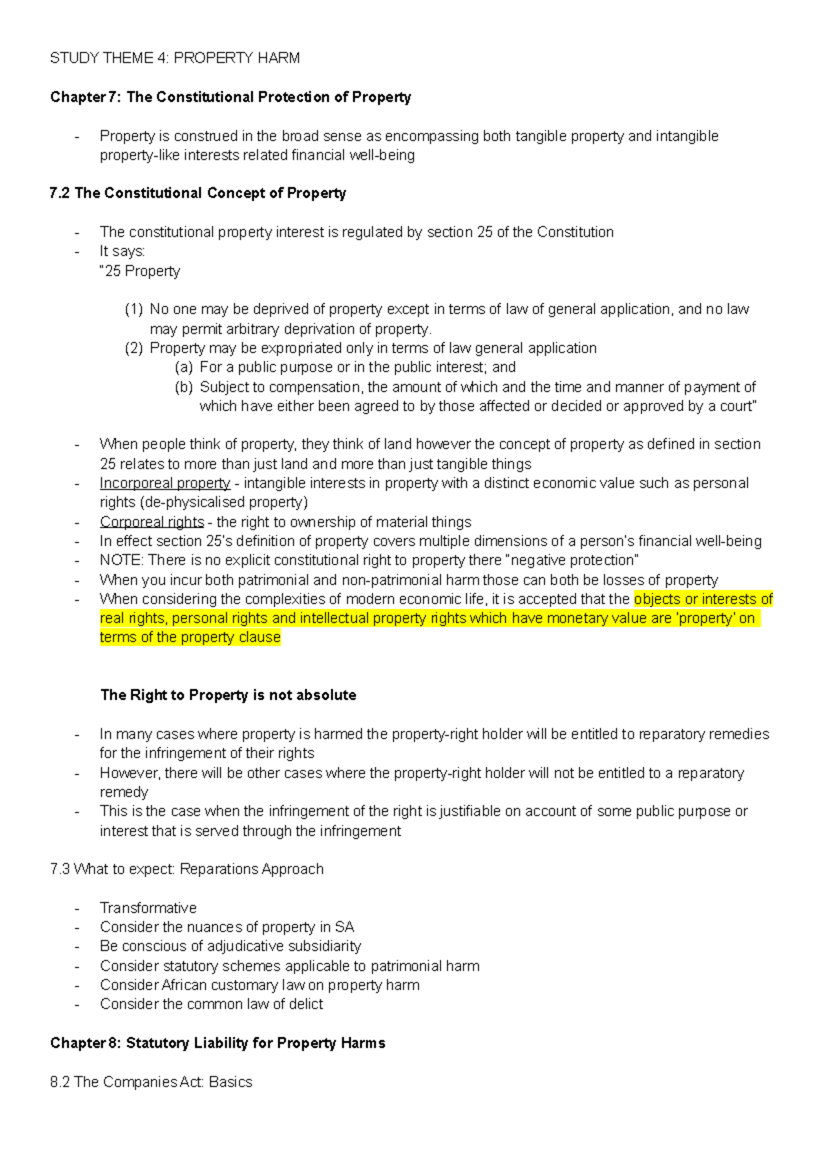 Delict Chapter 7-16 - STUDY THEME 4: PROPERTY HARM Chapter 7: The ...