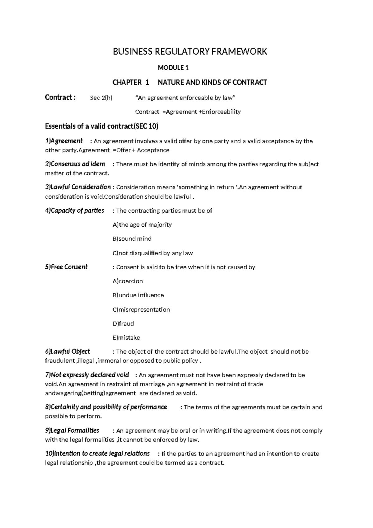 Business Regulatory Framework - BUSINESS REGULATORY FRAMEWORK MODULE 1 CHAPTER 1 NATURE AND ...