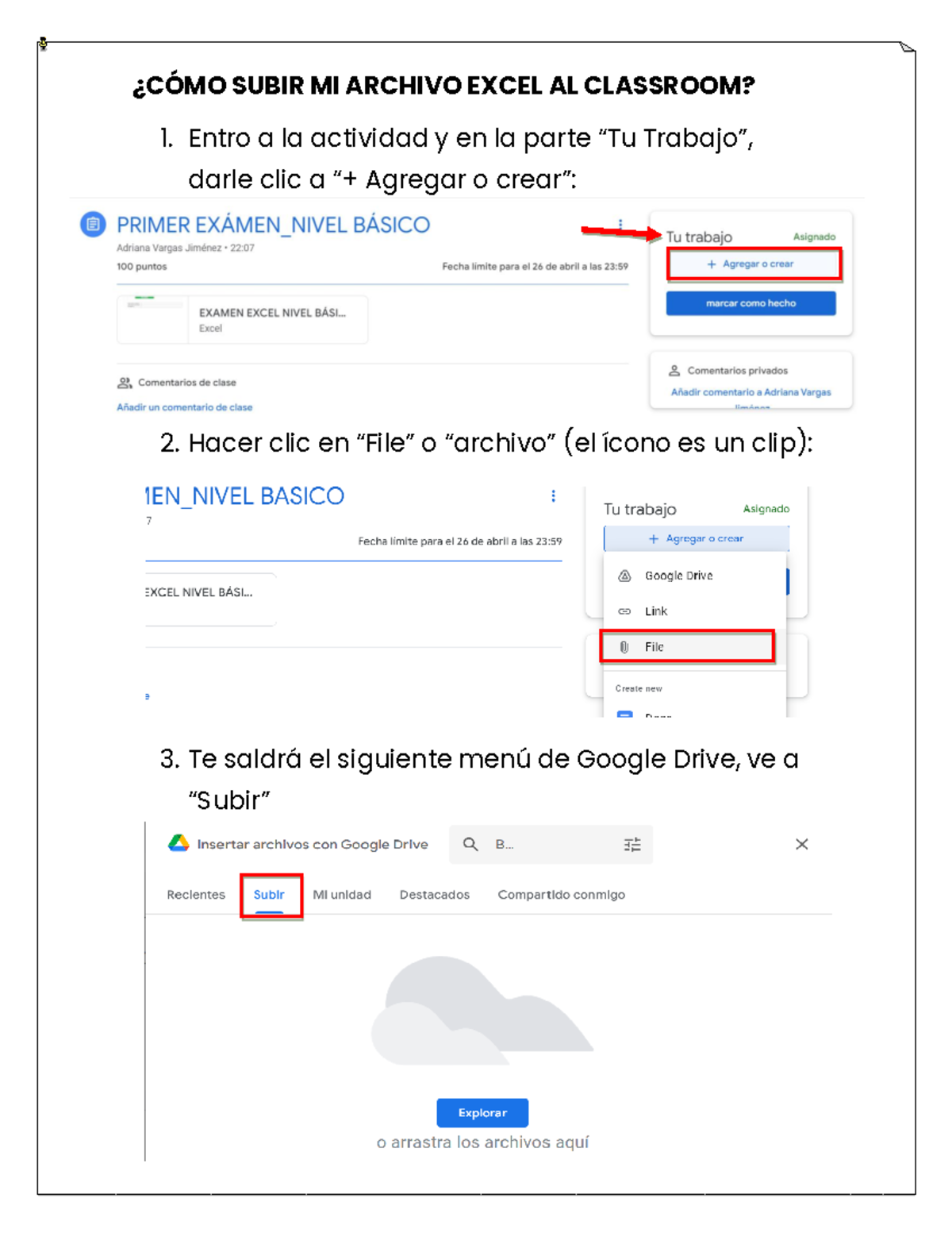 CÓMO Subir MI Archivo Excel AL Classroom - ¿CÓMO SUBIR MI ARCHIVO EXCEL AL CLASSROOM? Entro a la ...