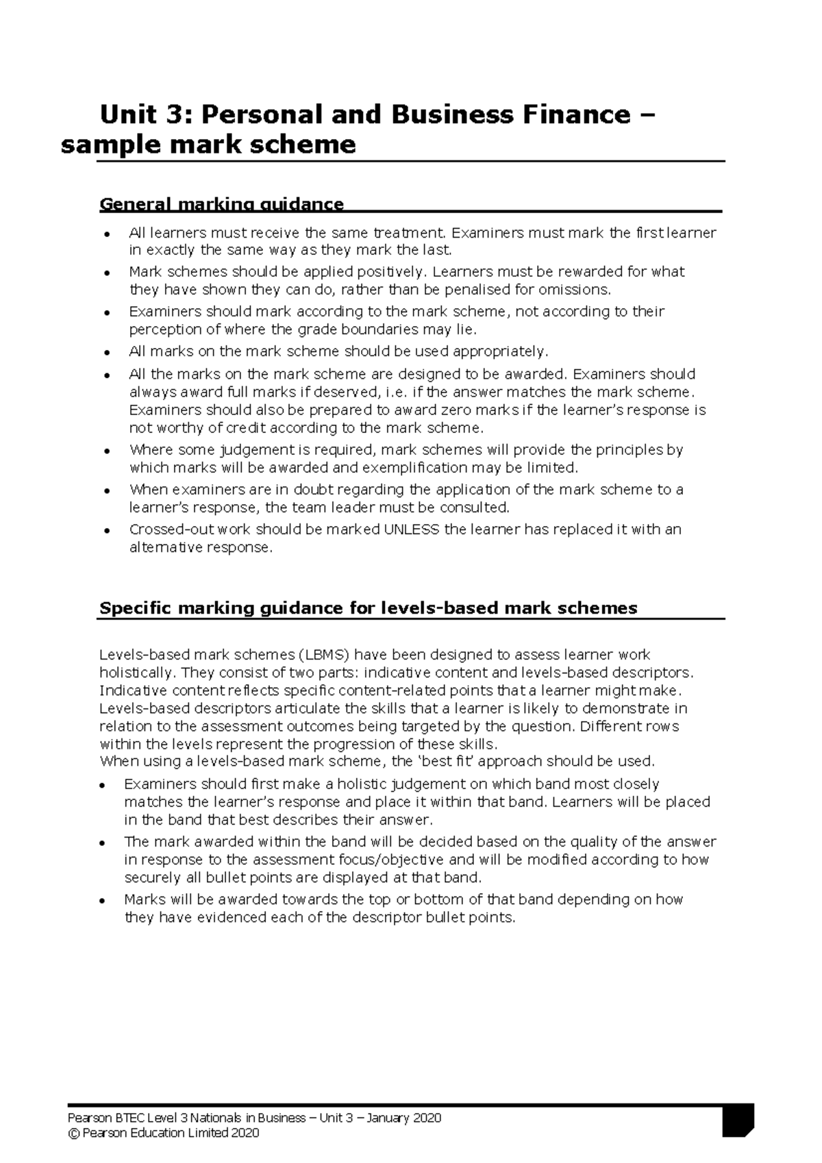 Unit 3: Personal and Business Finance Mark Scheme - Studocu