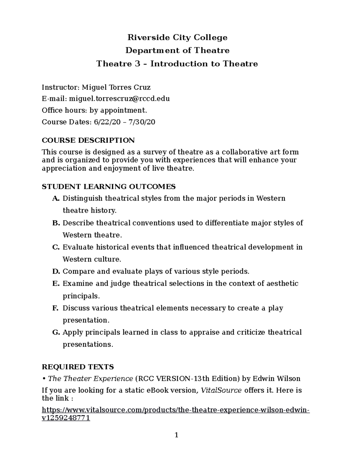 THTR 3 Syllabus S20 - FERF - Riverside City College Department of ...