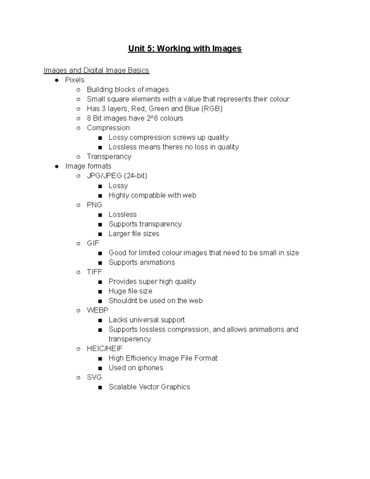 Unit 5 Working with Images - Unit 5: Working with Images Images and ...
