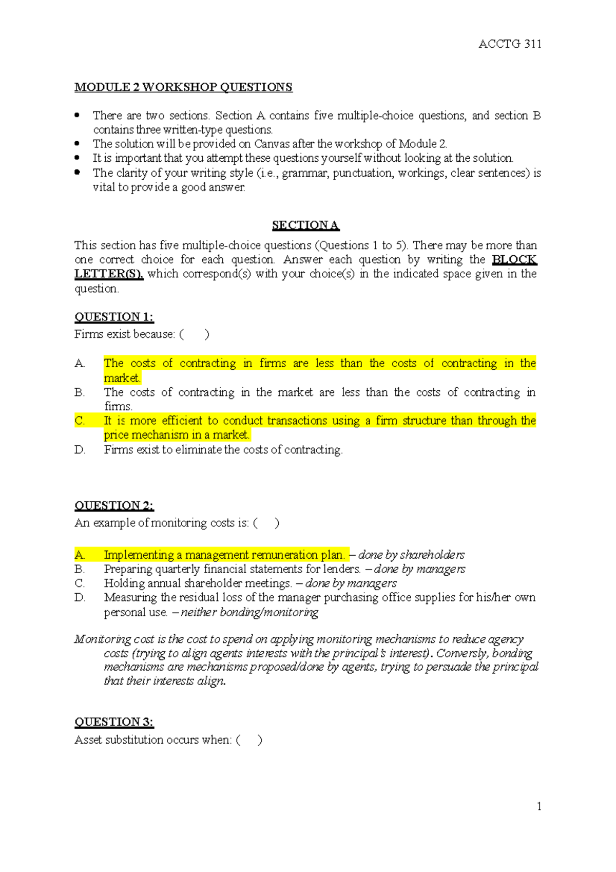 Week 2 Workshop - MODULE 2 WORKSHOP QUESTIONS There are two sections. Section A contains five ...