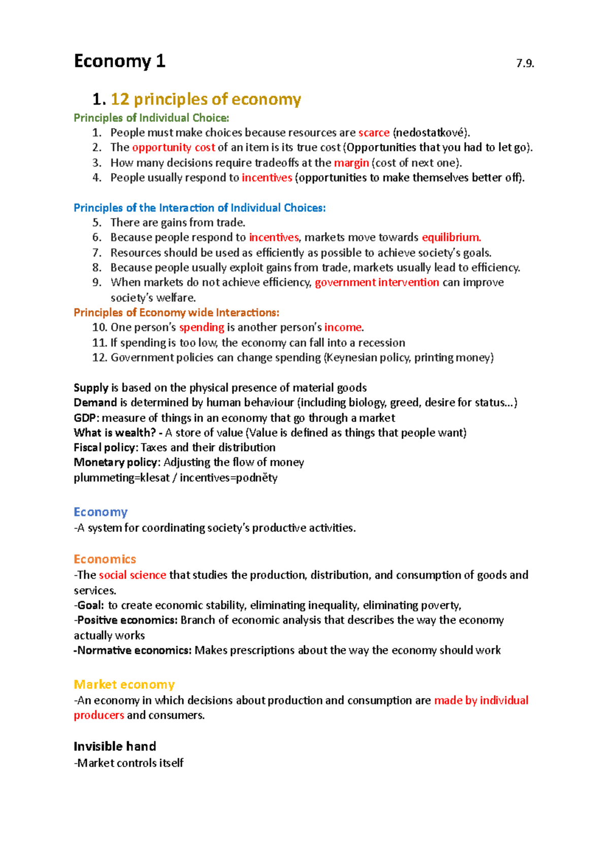 Economy 1 - Detailed notes from Principles of Economics chapter 1-12 ...