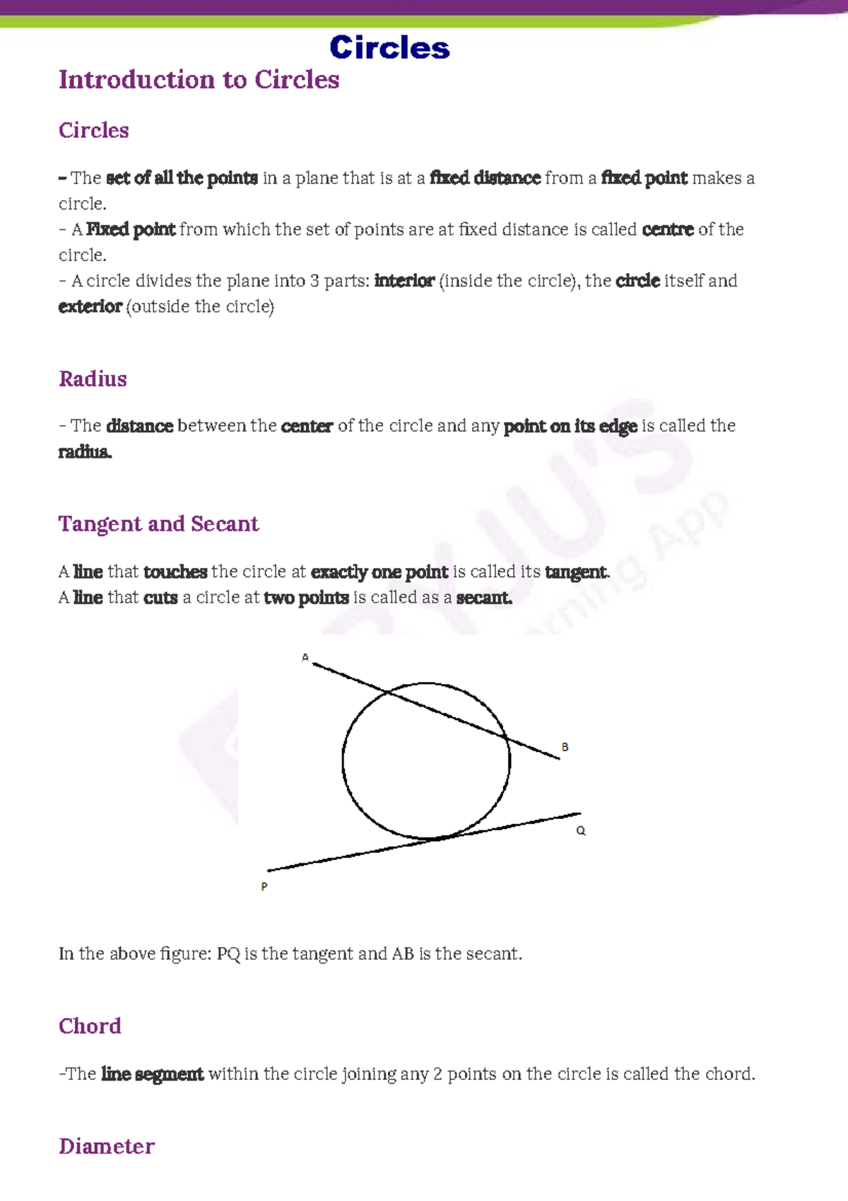 Cbse class 9 maths notes chapter 10 circles - Introduction to Circles ...