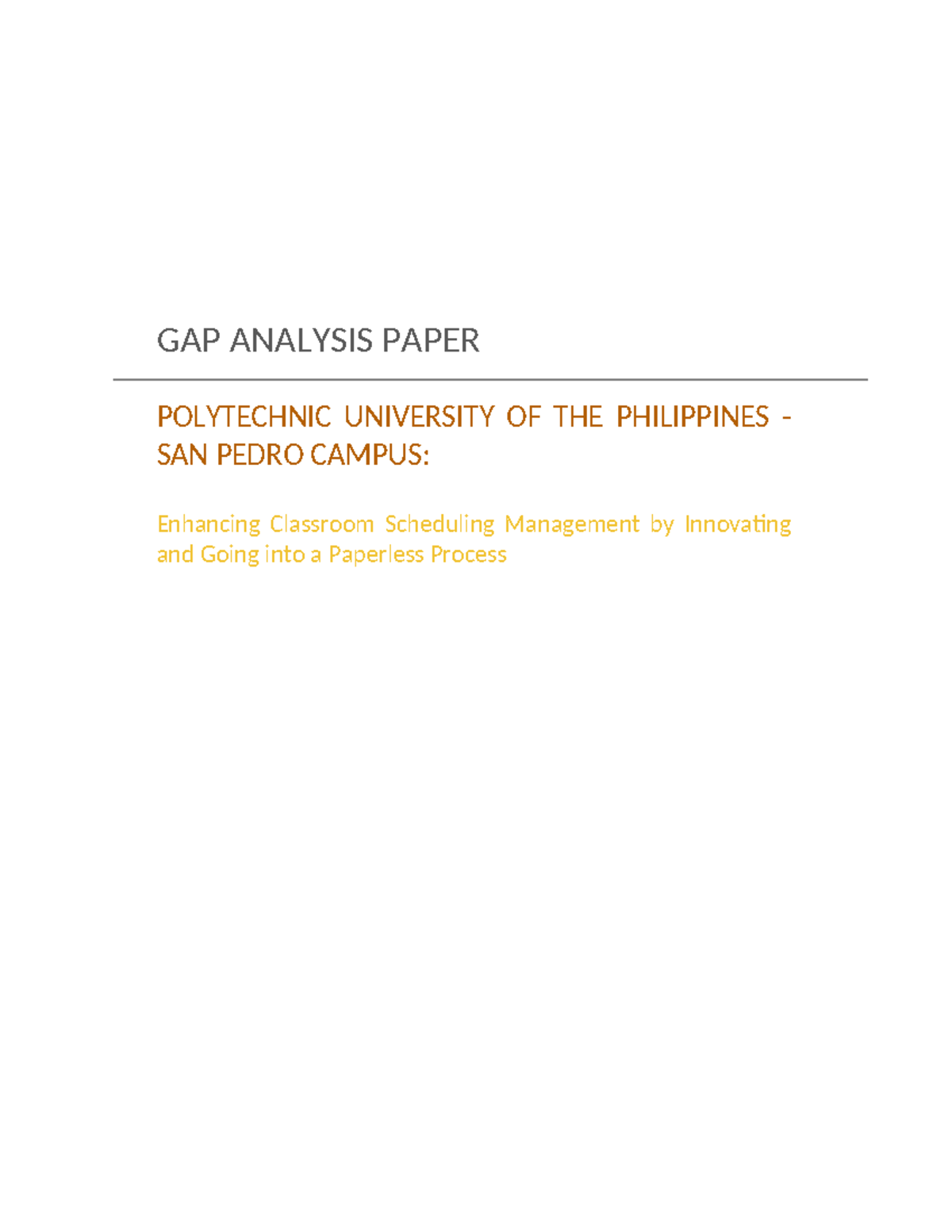 GAP- Analysis- Paper - GAP ANALYSIS PAPER POLYTECHNIC UNIVERSITY OF THE ...