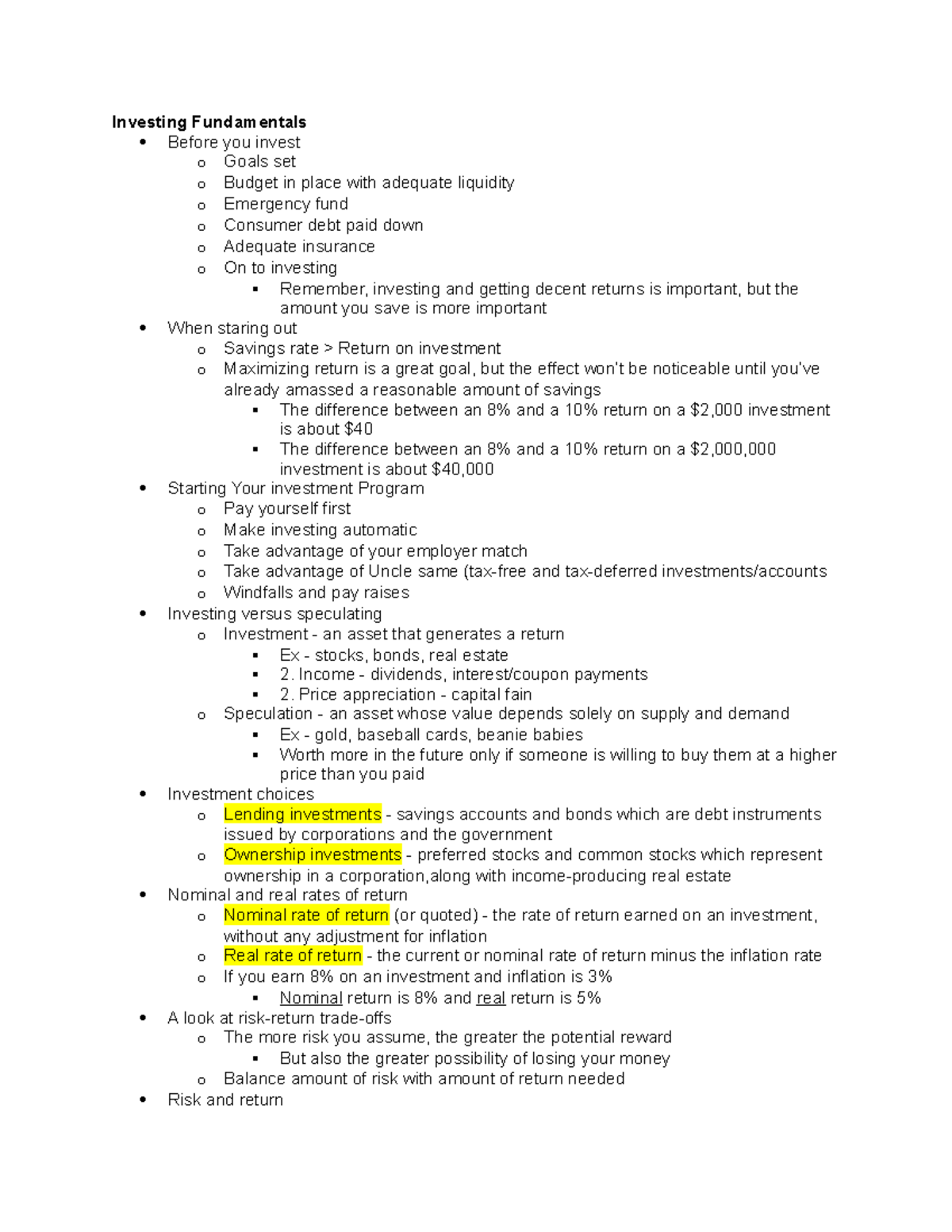 Investing Fundamentals - PFP 105 - Investing Fundamentals Before you ...