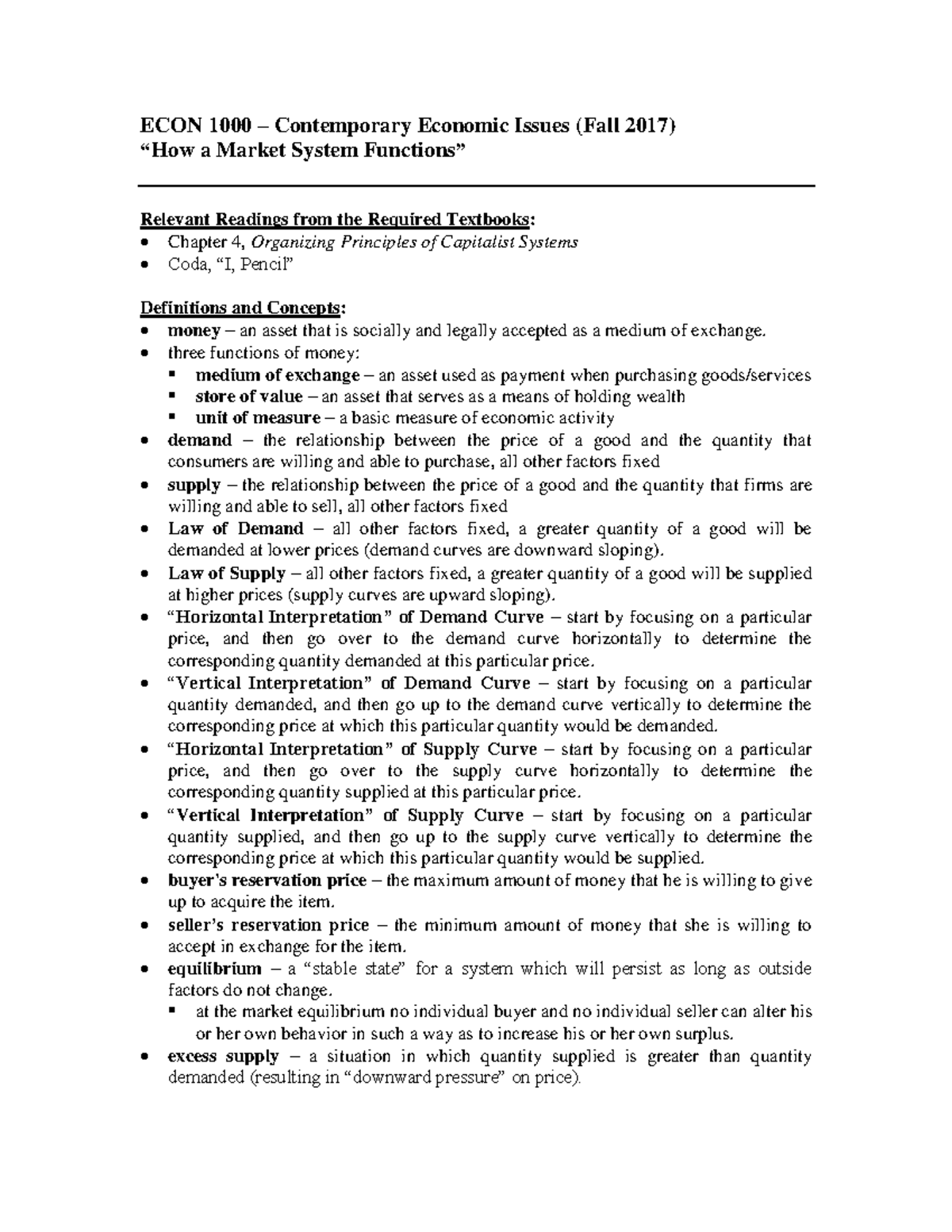 Chapter 4 Study Guide - ECON 1000 – Contemporary Economic Issues (Fall ...