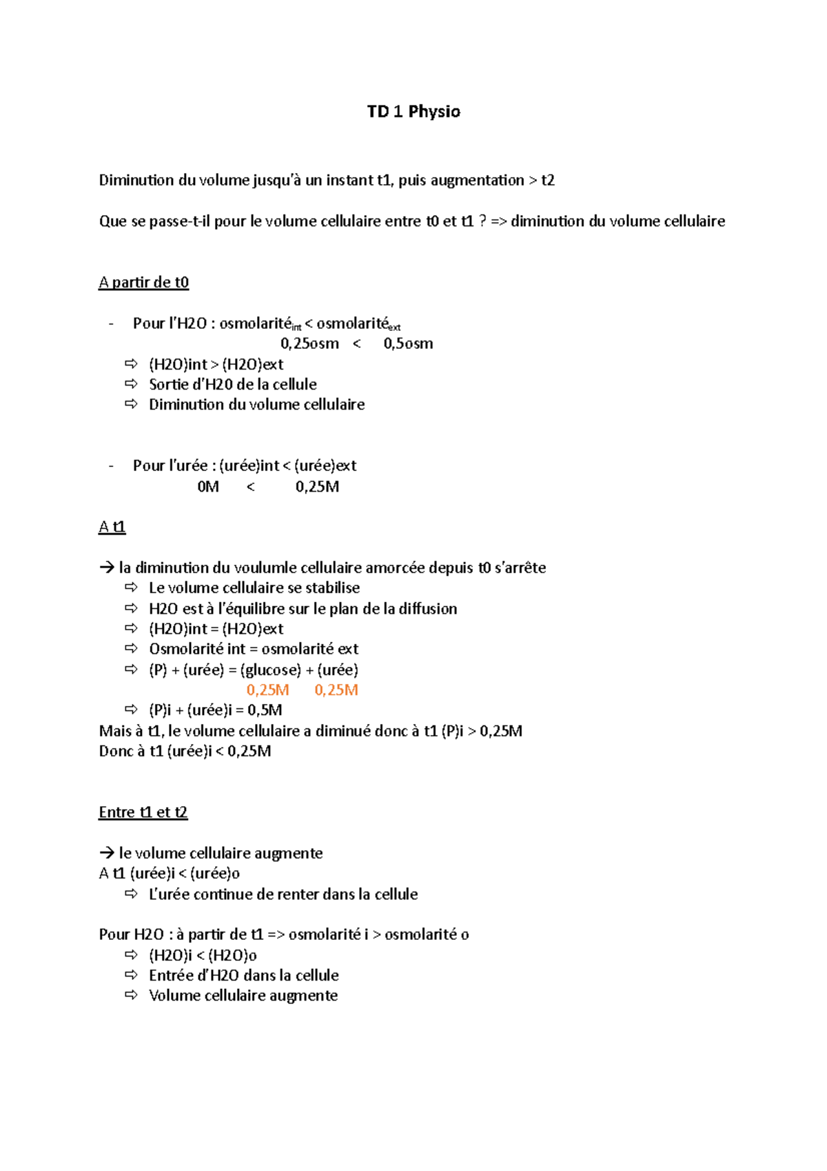 TD 1 Physio - TD 1 Physio Diminution du volume jusqu’à un instant t1, puis augmentation > t Que ...