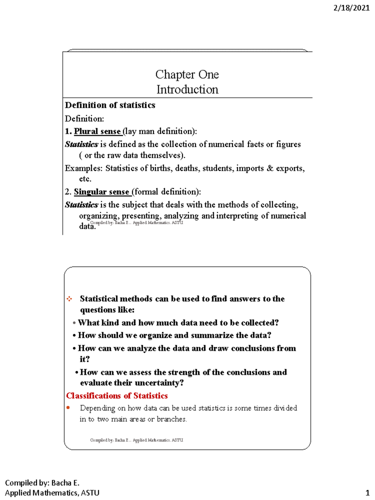 Ch 1-2 Probability and Statistics - Compiled by: Bacha E ...