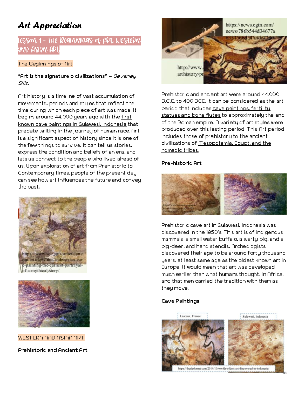 Art Appreciation - Art Appreciation Lesson 1 - The Beginnings of Art ...