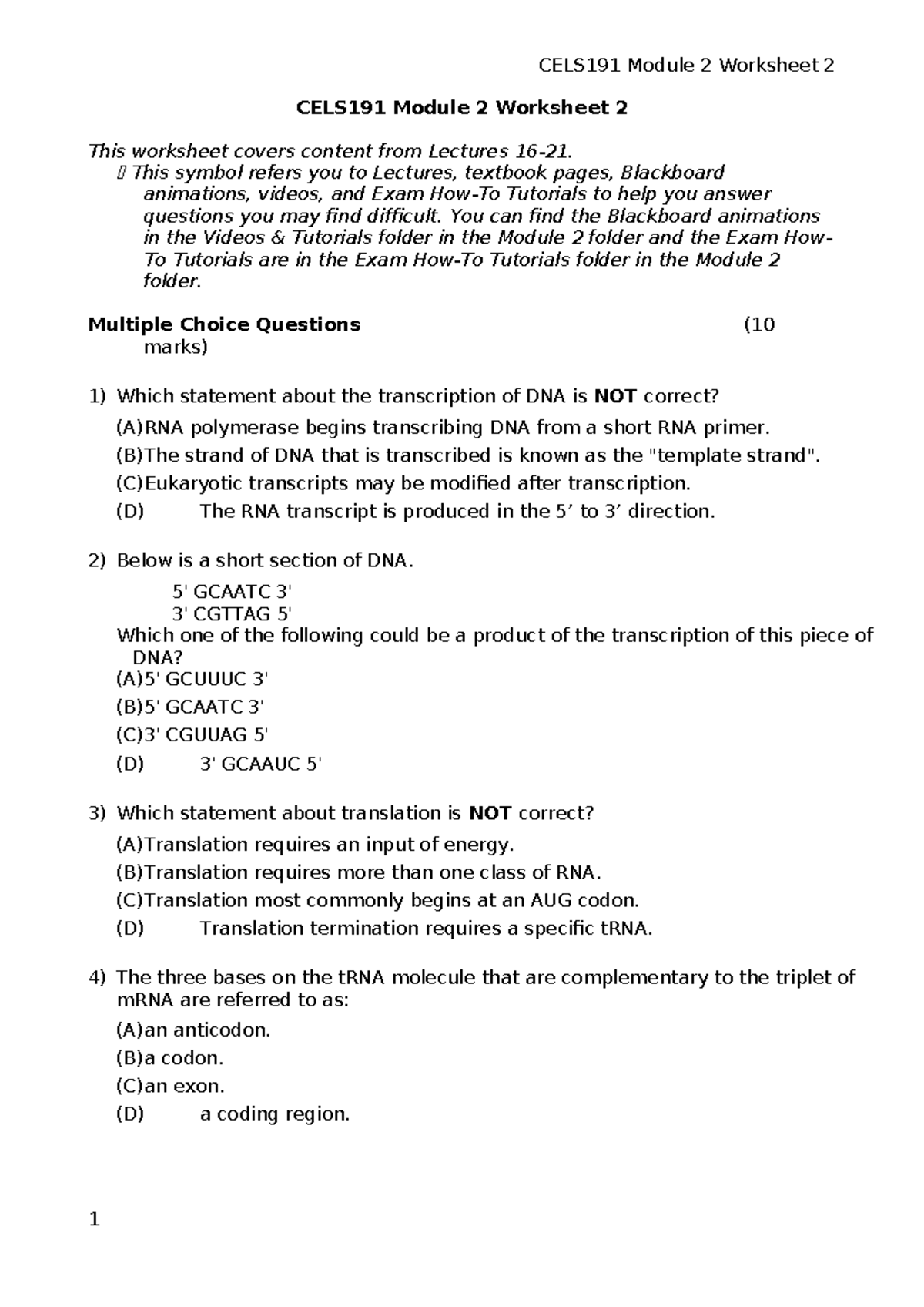 CELS191 Module 2Worksheet 2Questions 2024 - CELS191 Module 2 Worksheet 2 This worksheet covers ...