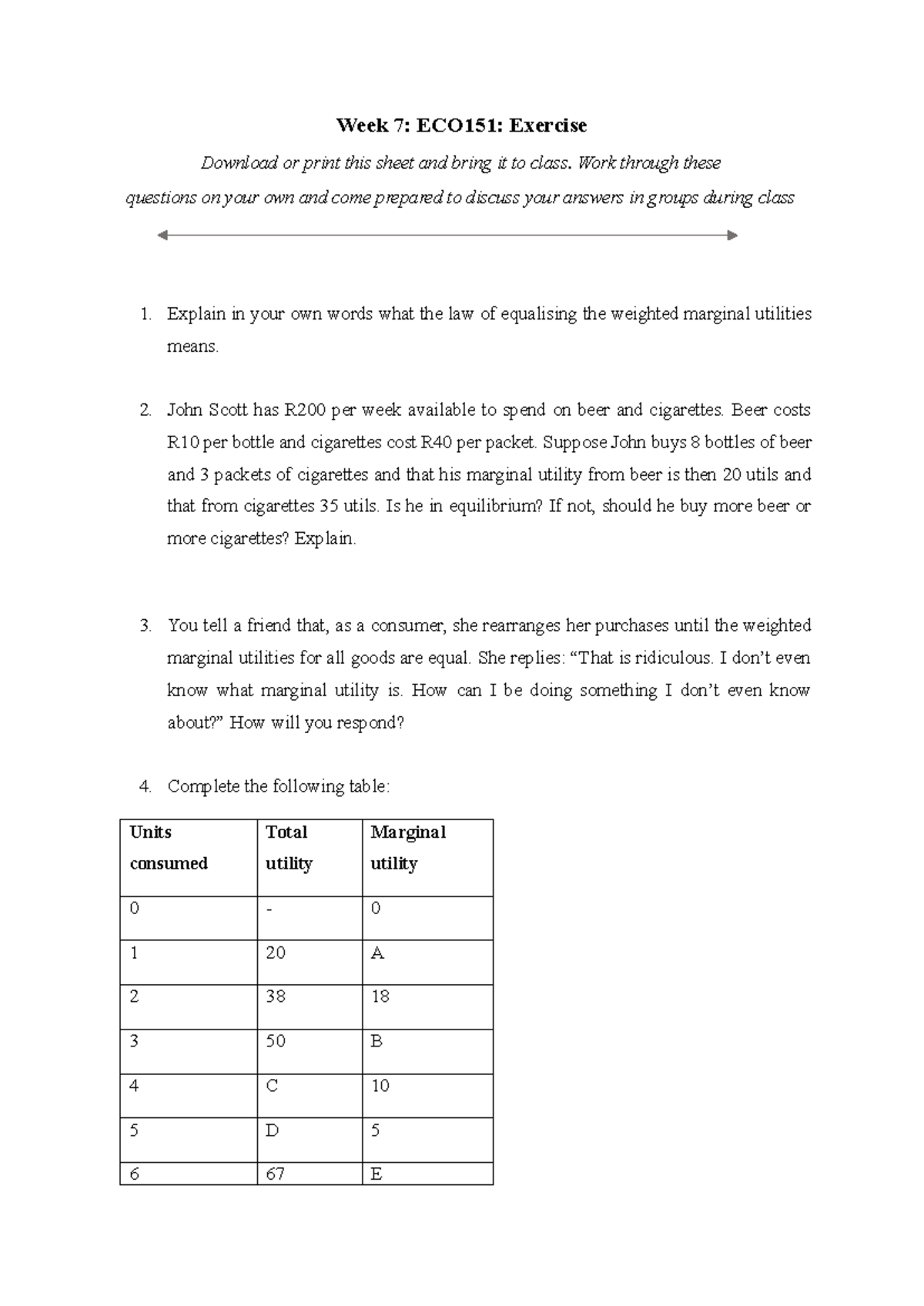 2024 ECwesdcO151 Week 7 Exercise SV - Week 7: ECO151: Exercise Download ...