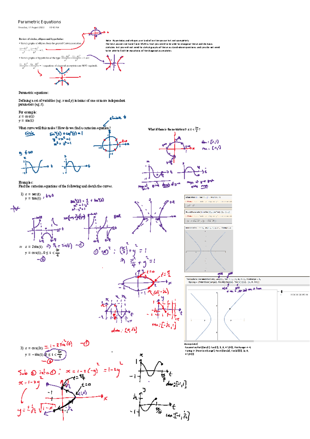Section 12 maths help for linear work - ####### Note: Hyperbolas and ellipses are kind of on the ...