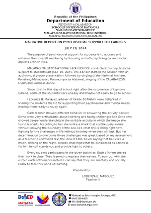 BE Forms - School records - Enrique Zobel Elementary School Address: Real, Calatagan, Batangas ...