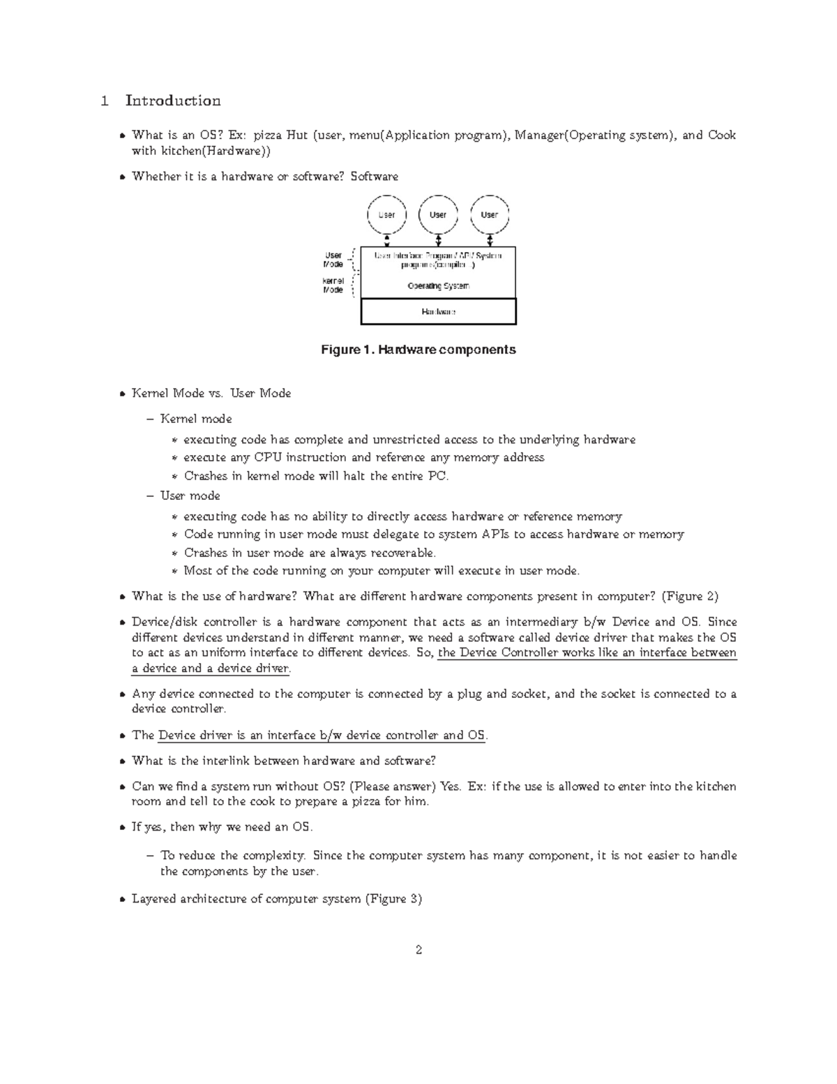 1. OS Module 1 Notes - 1 Introduction What is an OS? Ex: pizza Hut ...