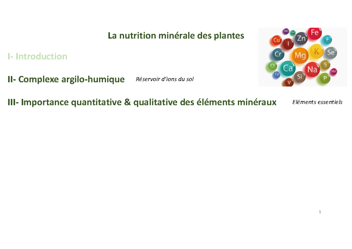 Cours 7 - physiologie végétale pdf 2022/2023 - 1 I- Introduction II ...