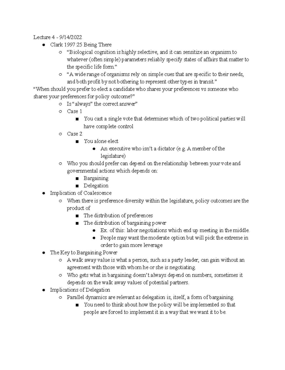 Poli Sci 312 - Lecture 4 - 9 14 2022 - Lecture 4 - 9/14/ Clark 1997:25 Being There - Studocu