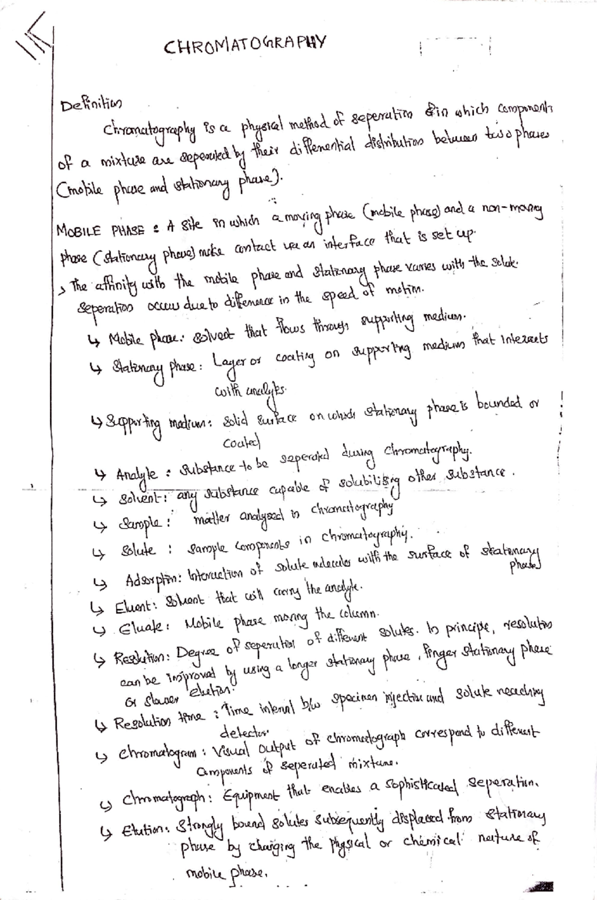 Chromatography - Simple note - Bsc MLT - Studocu