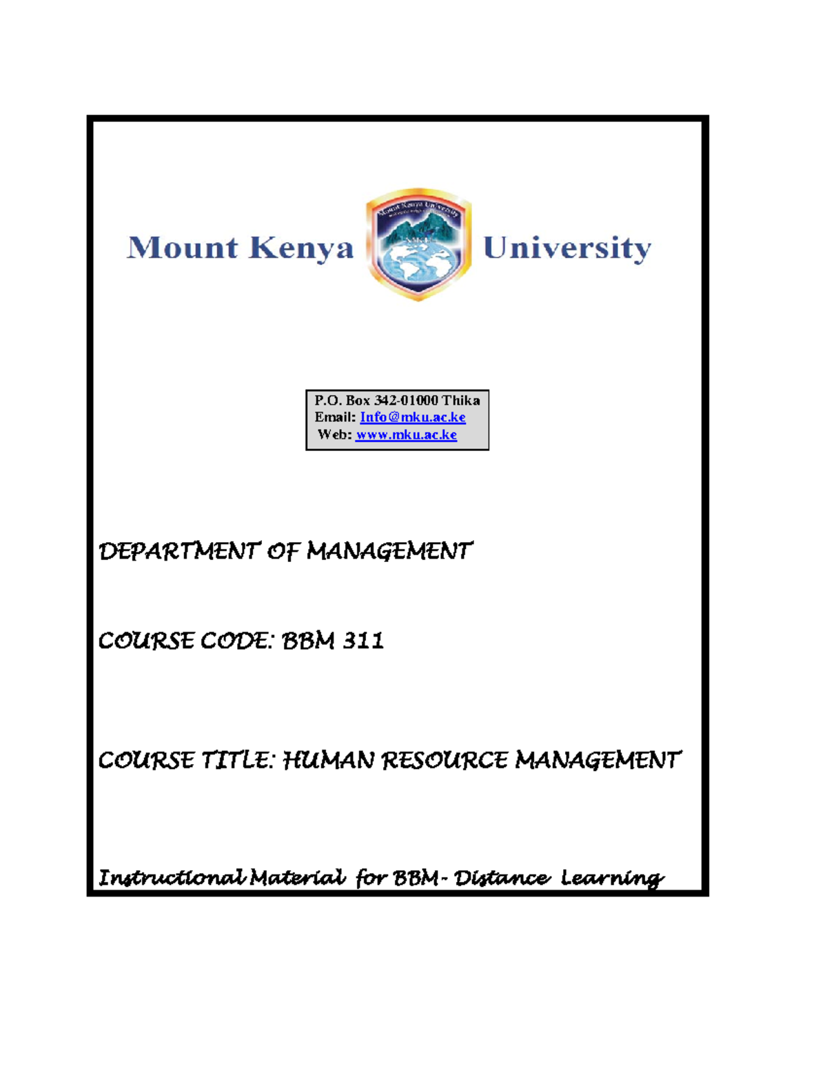 BBM 311 Human Resource Management Module-1-2 - P. Box 342-01000 Thika ...
