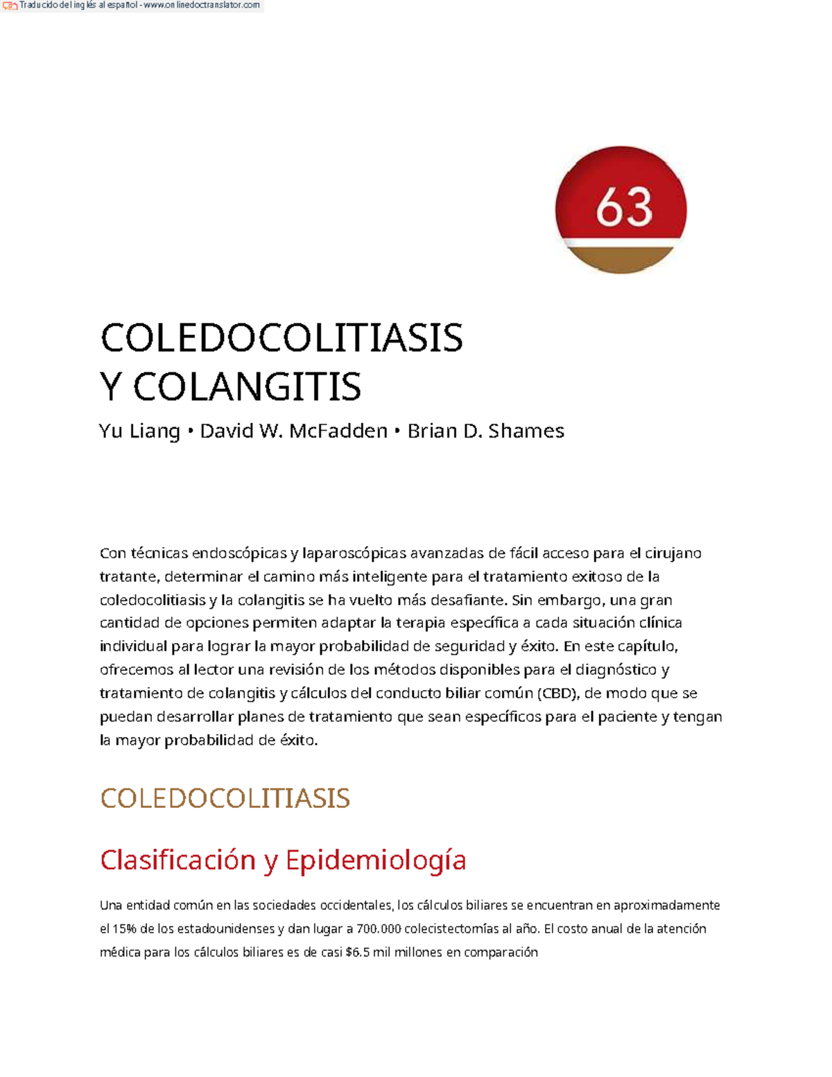 Colangitis - COLEDOCOLITIASIS Y COLANGITIS Yu Liang • David W. McFadden ...
