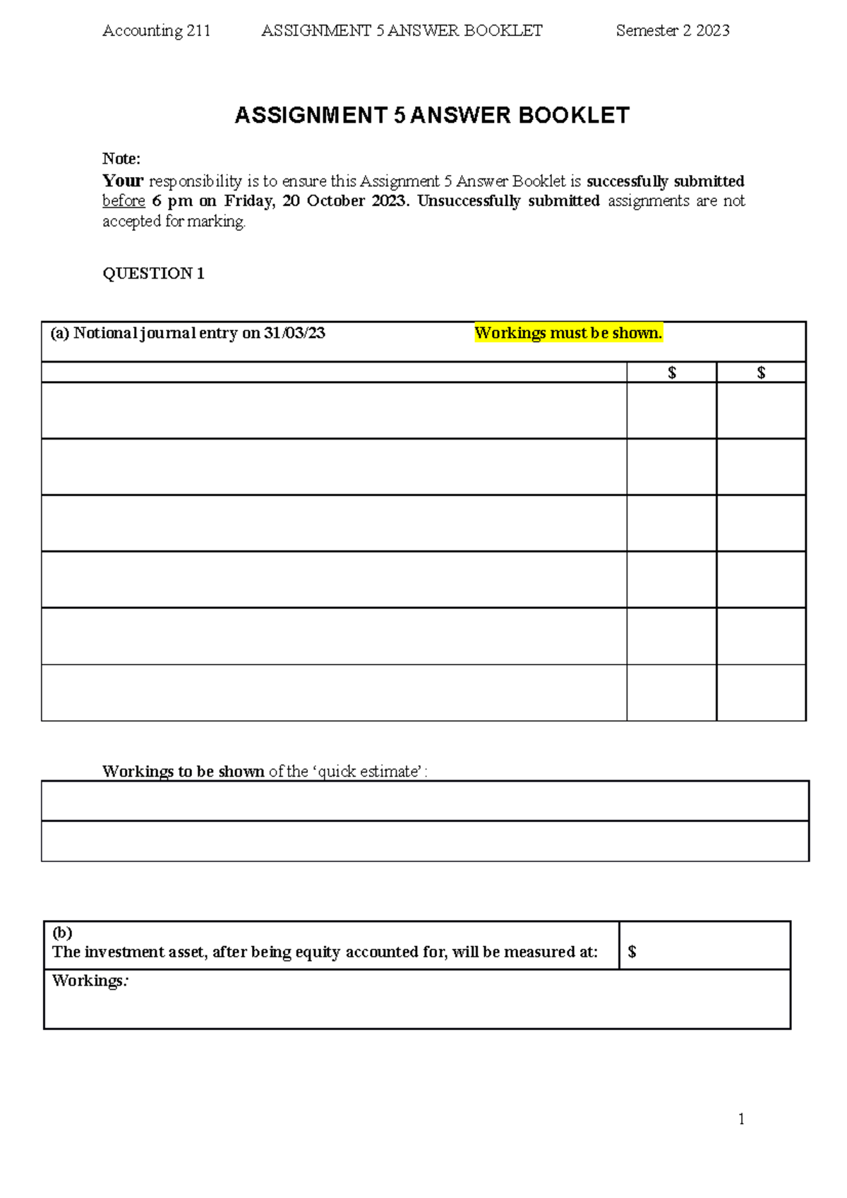 Assignment 5 Answer Booklet - ASSIGNMENT 5 ANSWER BOOKLET Note: Your ...