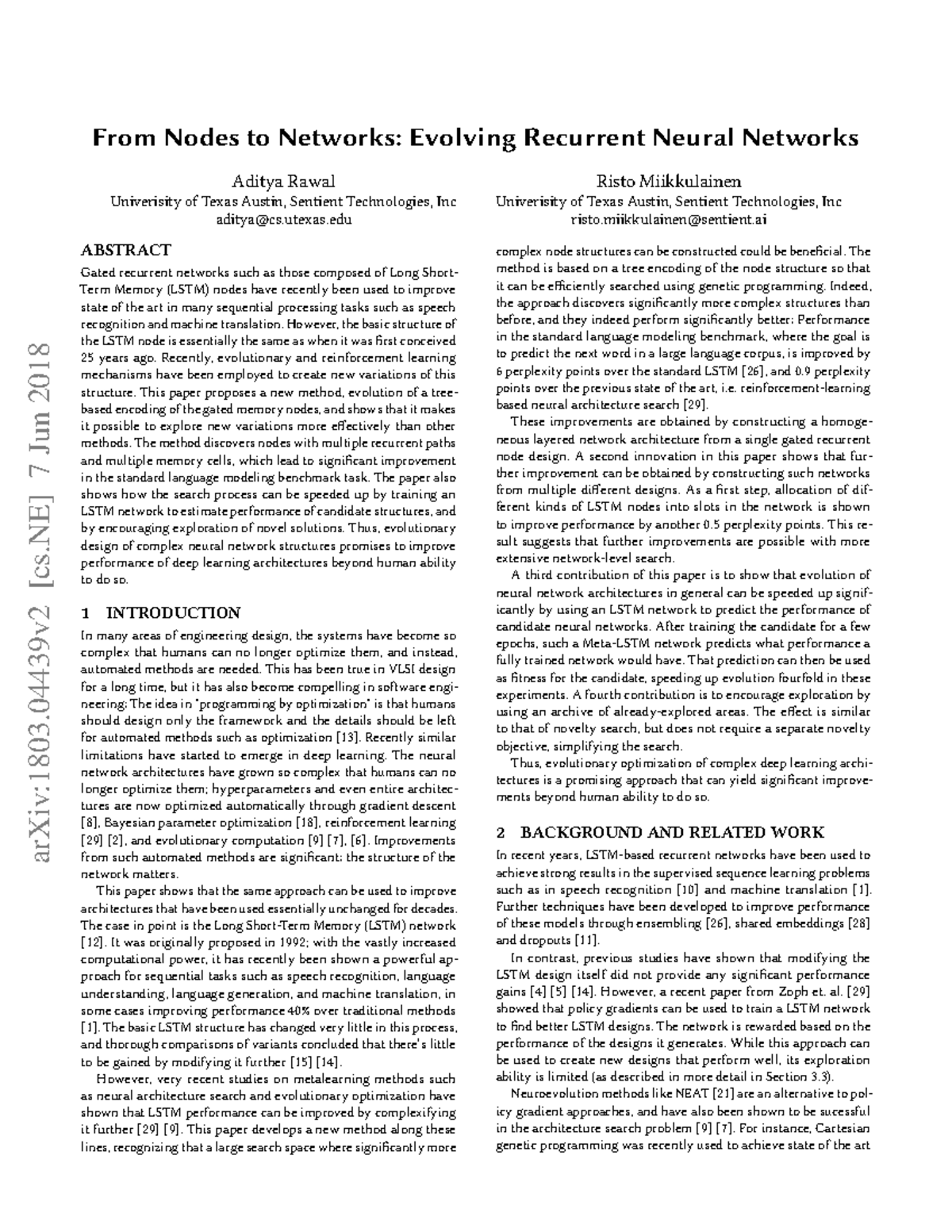 From Nodes to Networks Evolving Recurrent Neural Networks - utexas Risto Miikkulainen ...