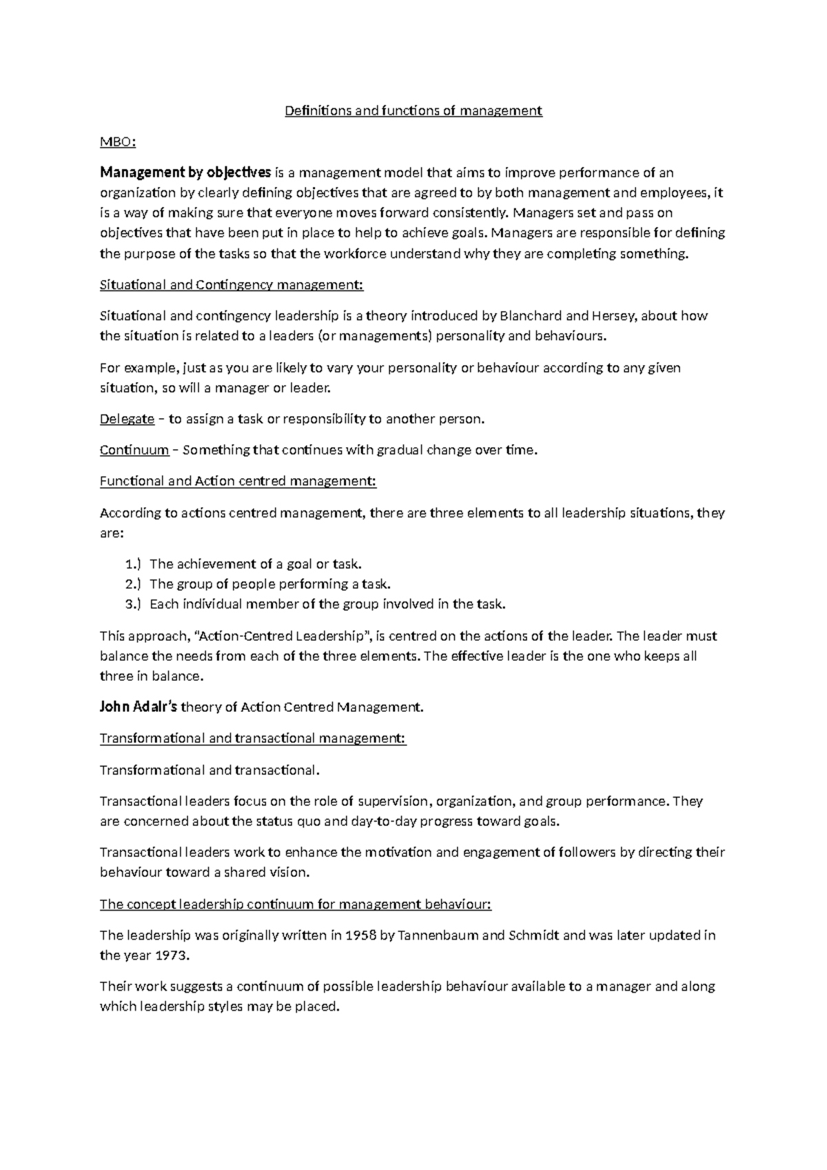 A1 Definitions and functions of management - Definitions and functions ...