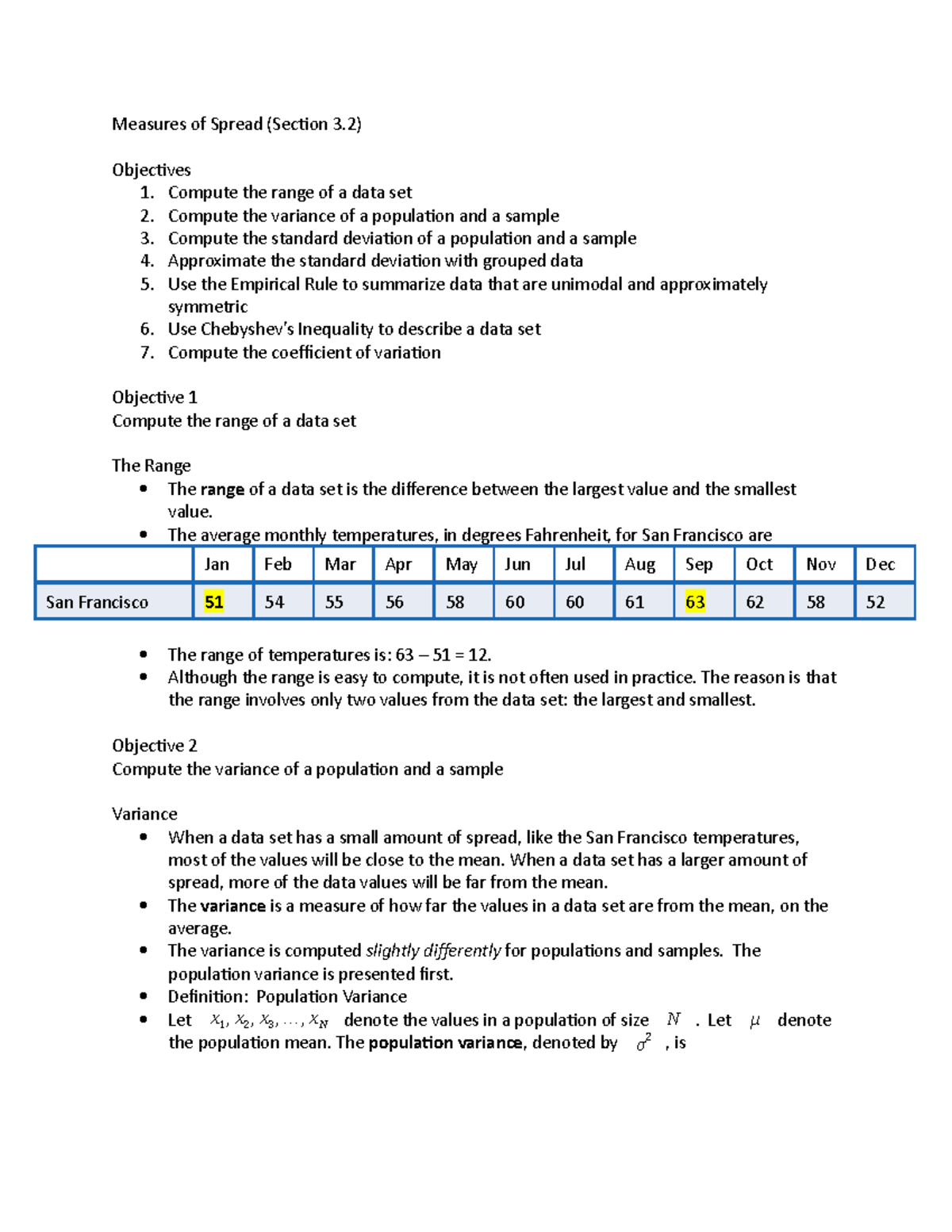 Ch. 3.2 (Math 241) - Professor: Ken Li - Measures of Spread (Section 3 ...