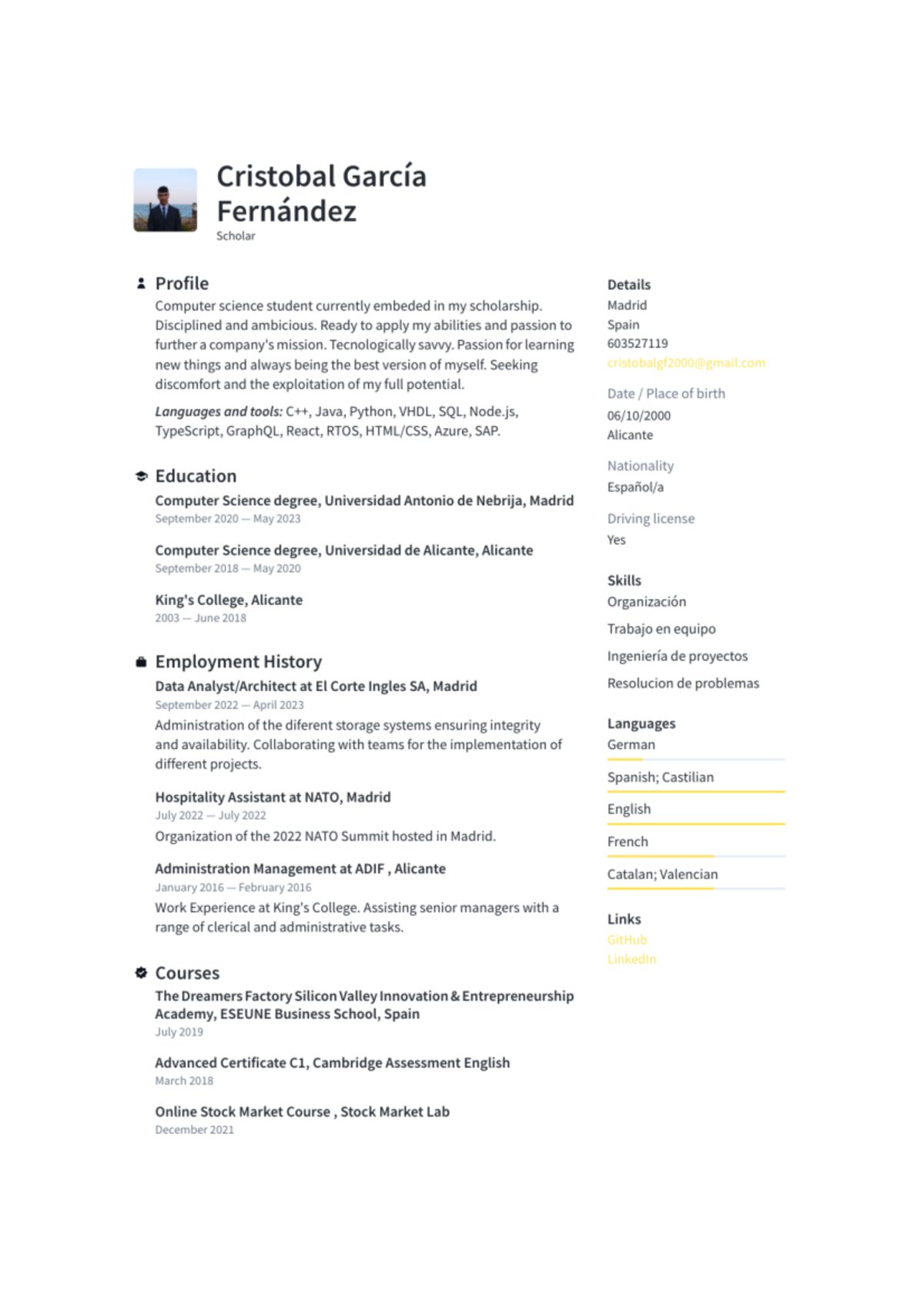 Cv - asdfas - Introducción a la informática - Studocu