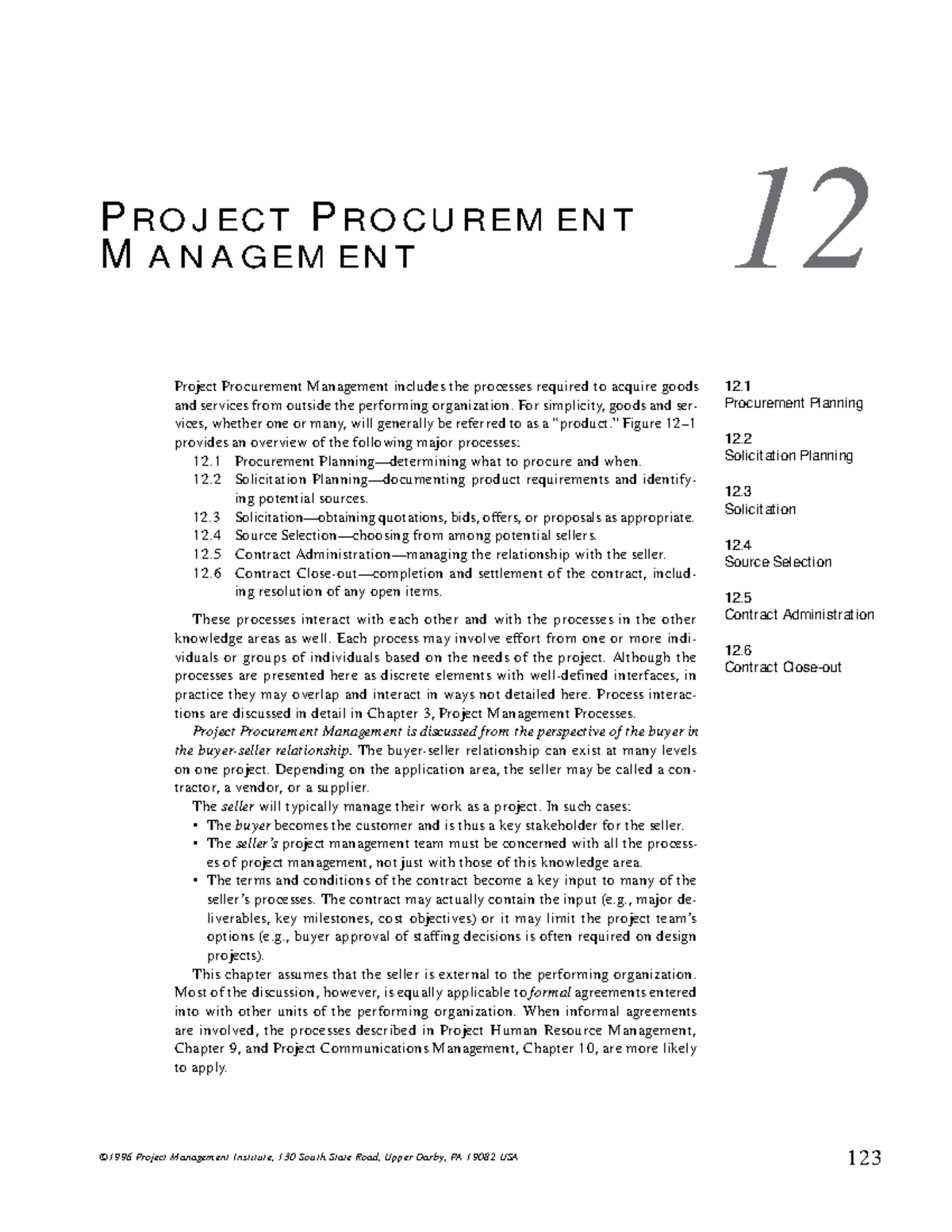 Pmbok 12 - note - Project Procurement Management includes the processes ...